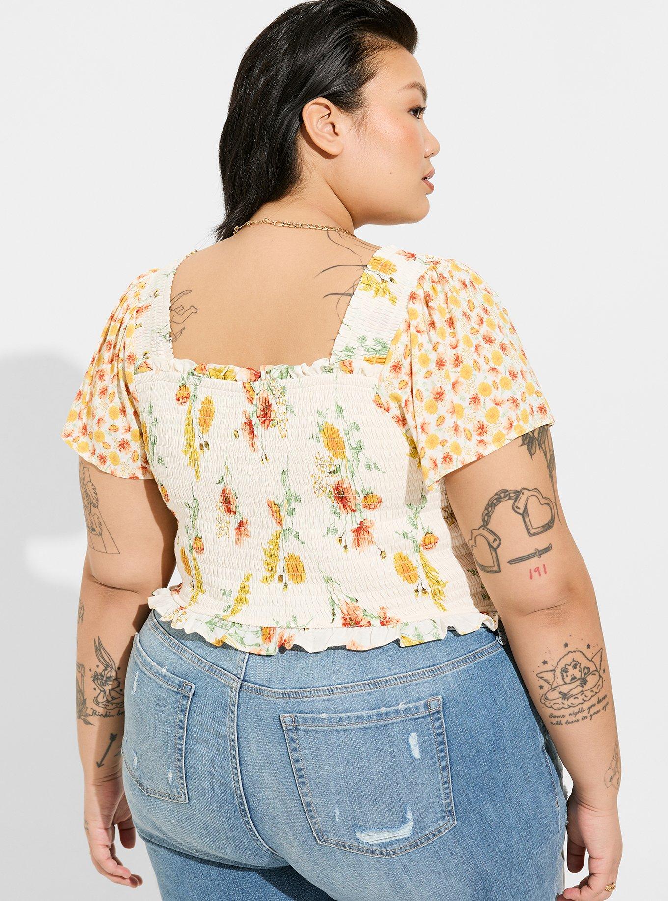 Plus Size - Smocked Flutter Short Sleeve Crop Top - Torrid