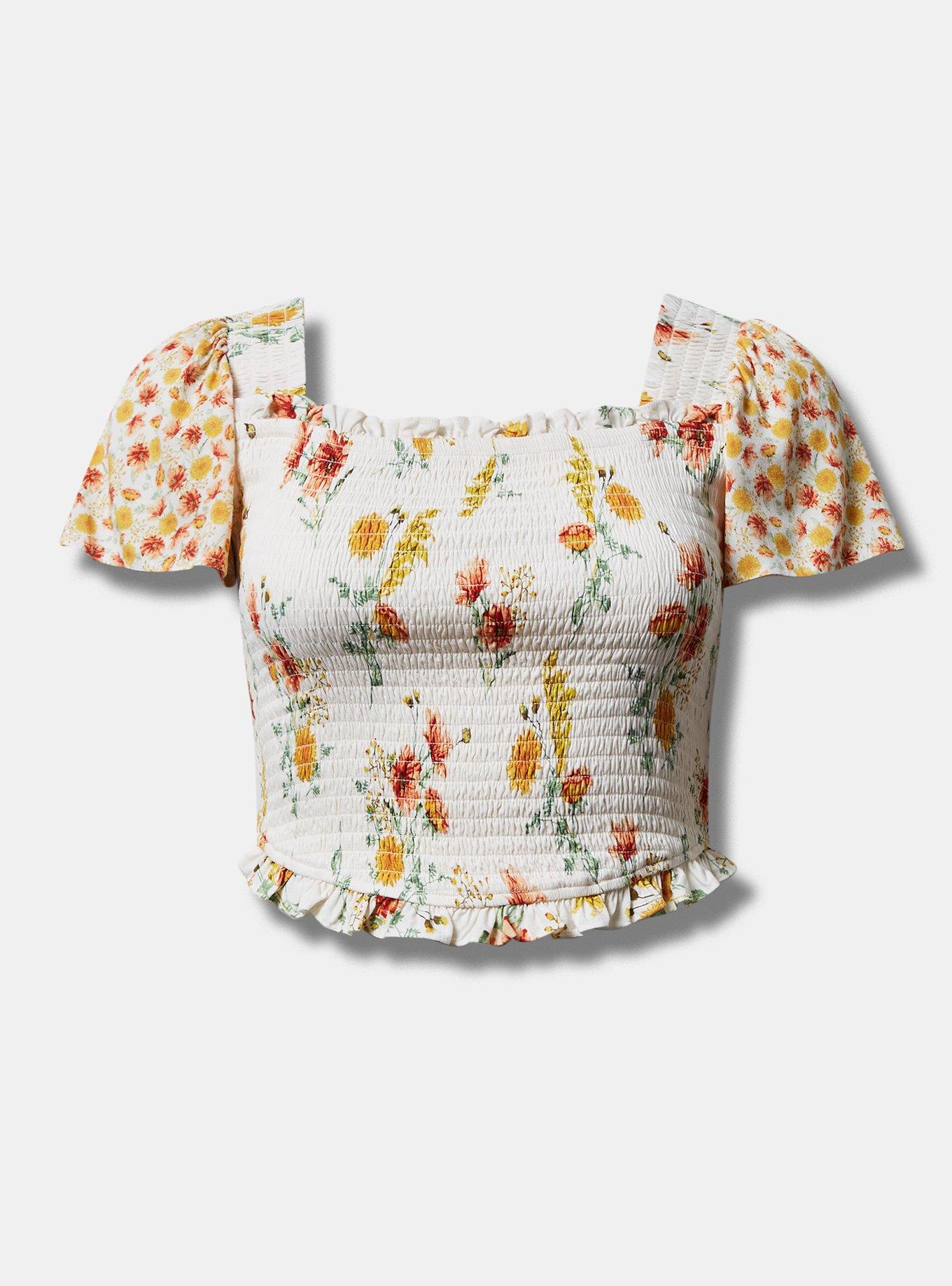 Plus Size - Smocked Flutter Short Sleeve Crop Top - Torrid