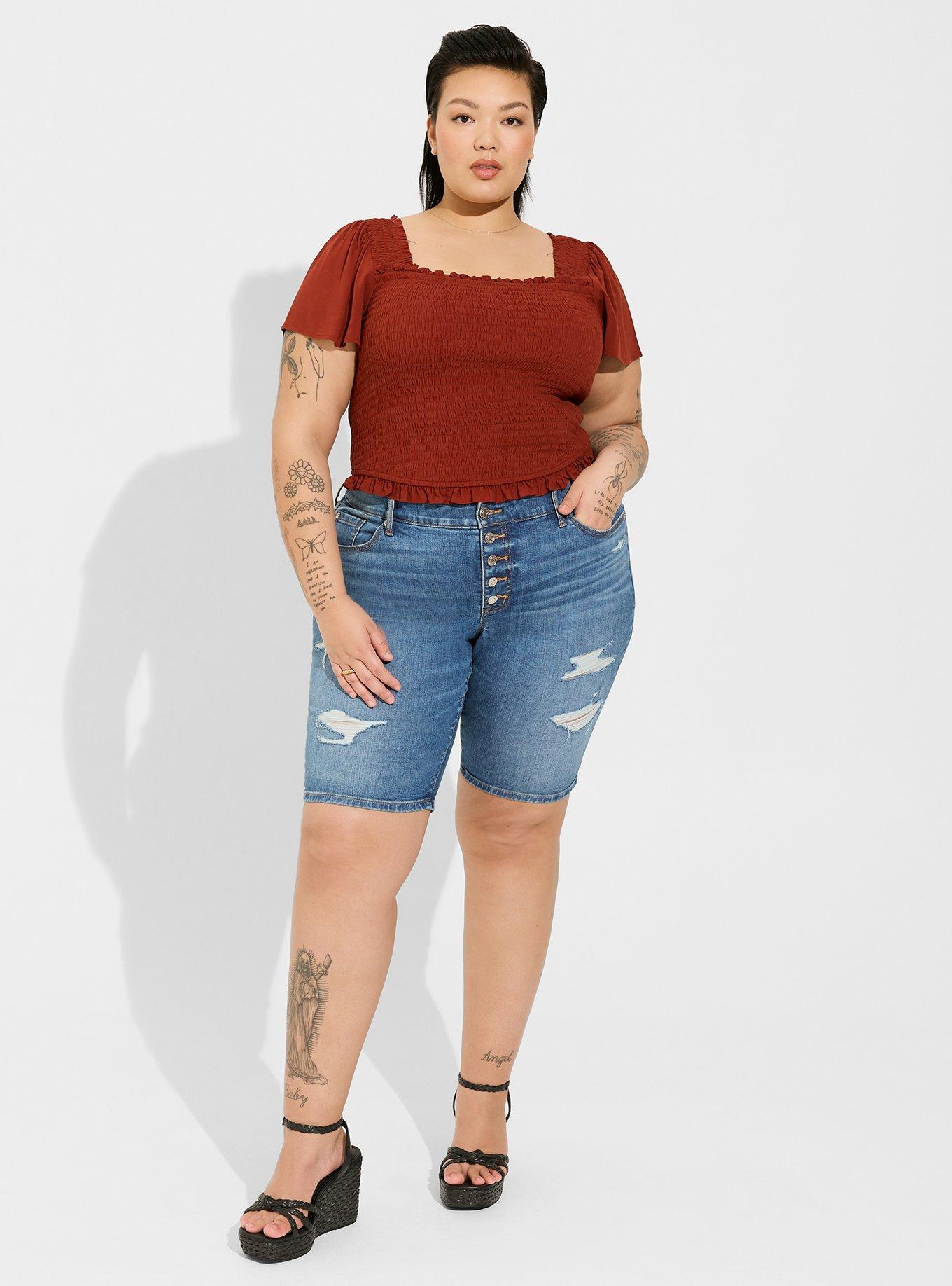 Plus Size - Smocked Flutter Short Sleeve Crop Top - Torrid