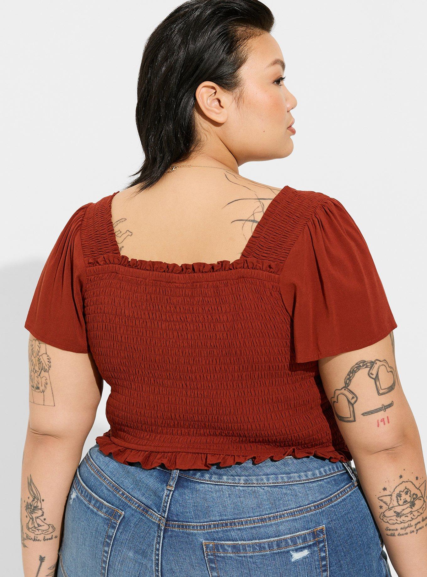 Plus Size - Smocked Flutter Short Sleeve Crop Top - Torrid