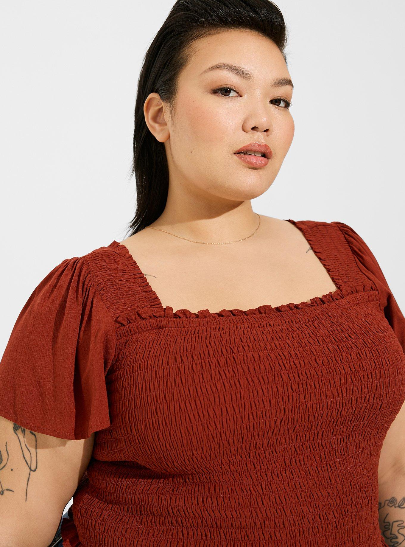 Plus Size - Smocked Flutter Short Sleeve Crop Top - Torrid