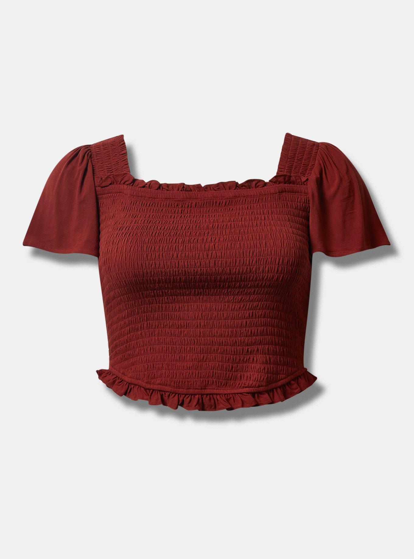 Plus Size - Smocked Flutter Short Sleeve Crop Top - Torrid