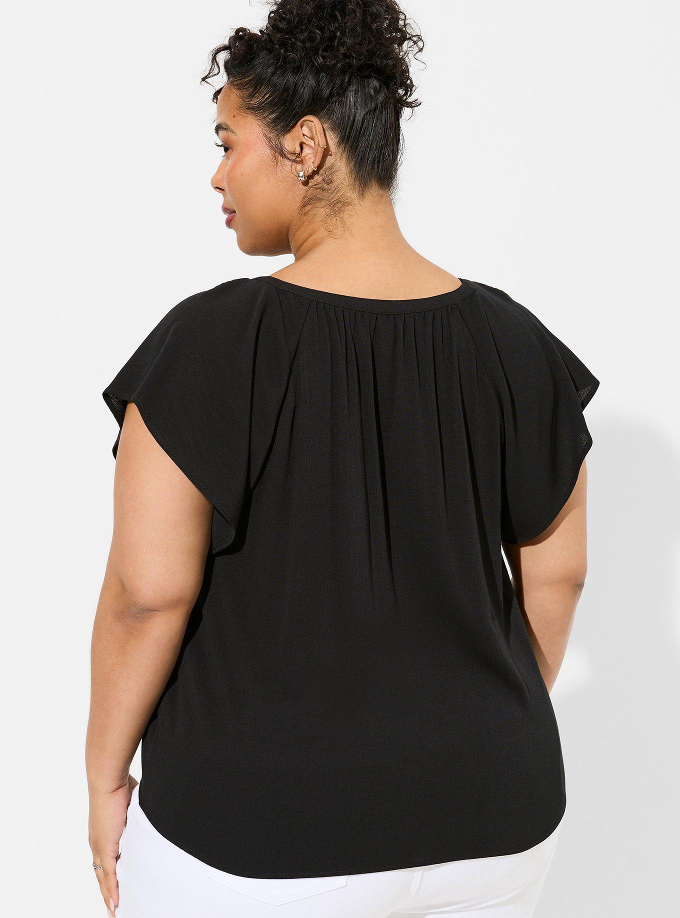 Plus Size - Washable Crinkle Gauze V-Neck Flutter Short Sleeve - Torrid