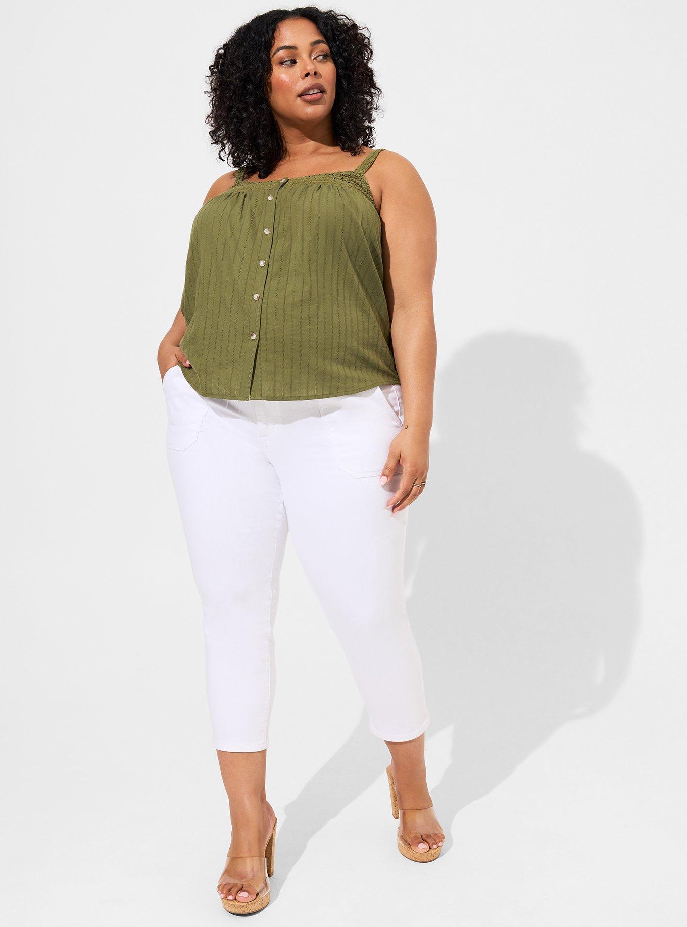 Plus Size - Cotton Button Up Embroidered Crochet Tank - Torrid