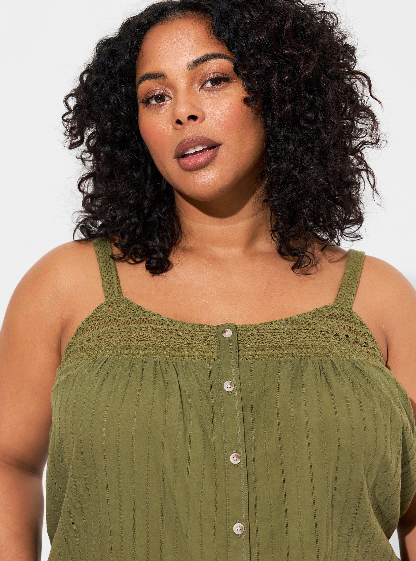 Plus Size - Cotton Button Up Embroidered Crochet Tank - Torrid