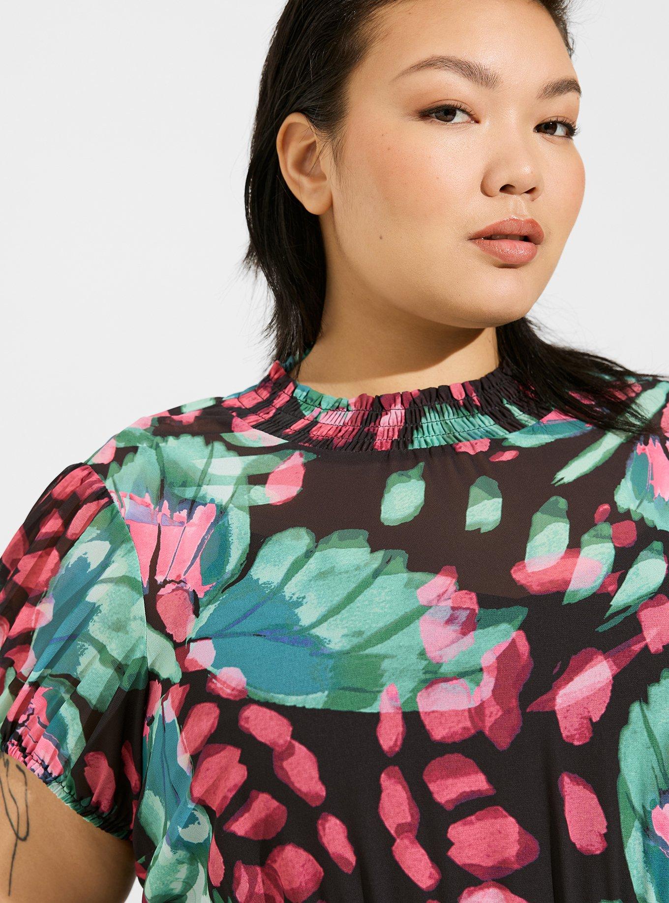 Plus Size - Midi Chiffon Mock Neck Skater Dress - Torrid