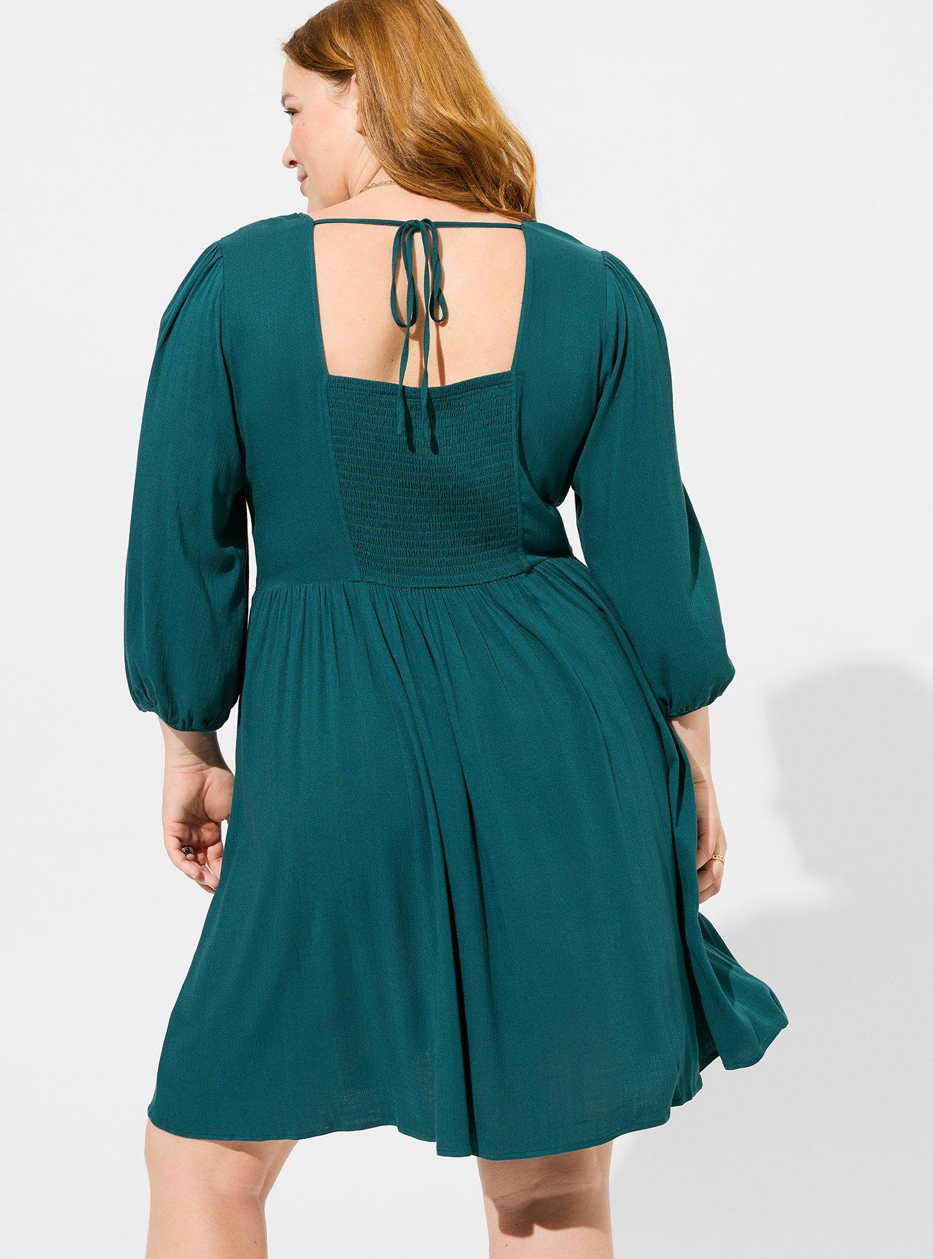 Plus Size - Mini Rayon Slub Balloon Sleeve Twist Font Dress - Torrid