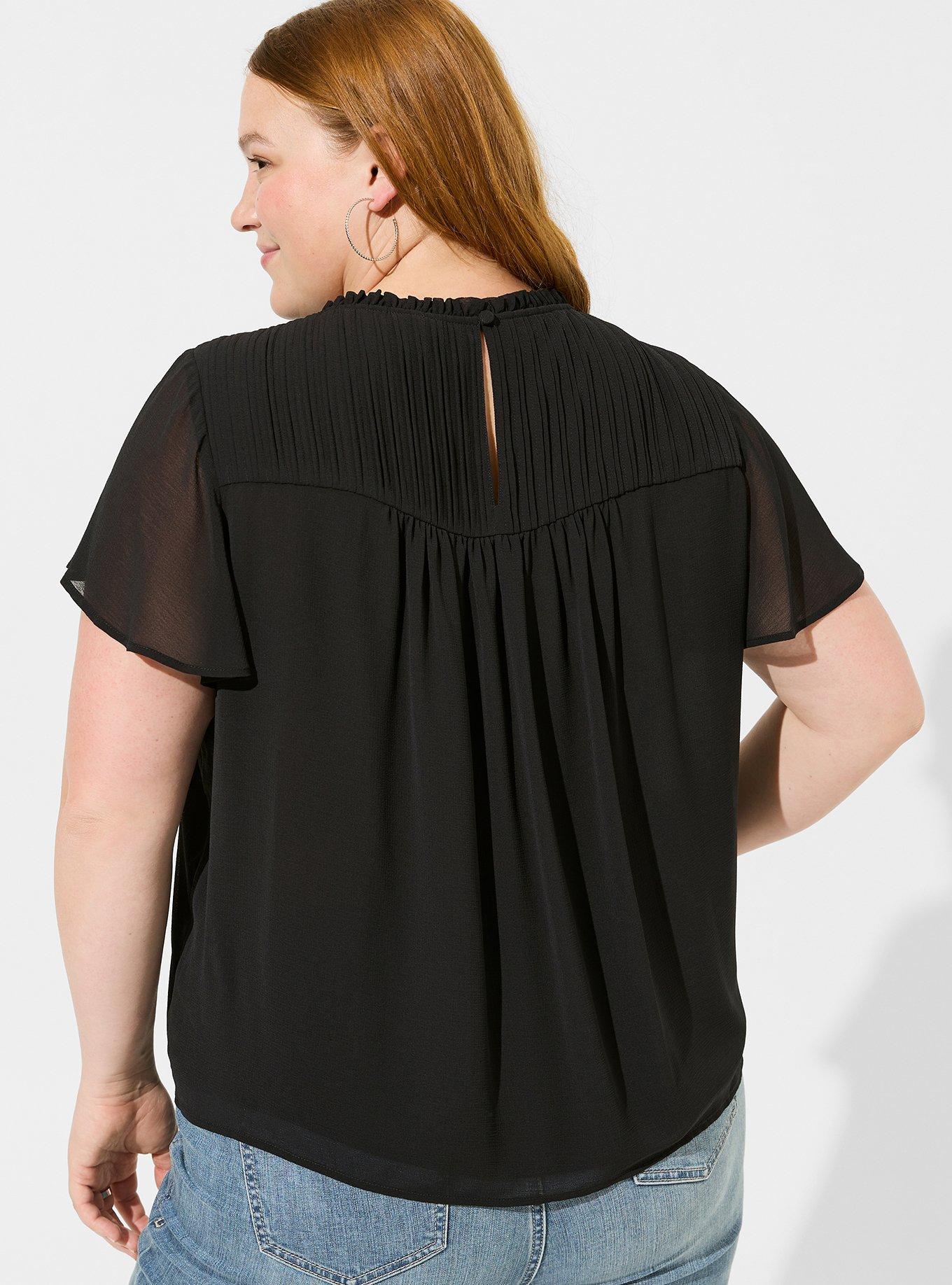 Plus Size - Chiffon Smocked Pintuck Flutter Short Sleeve Blouse - Torrid