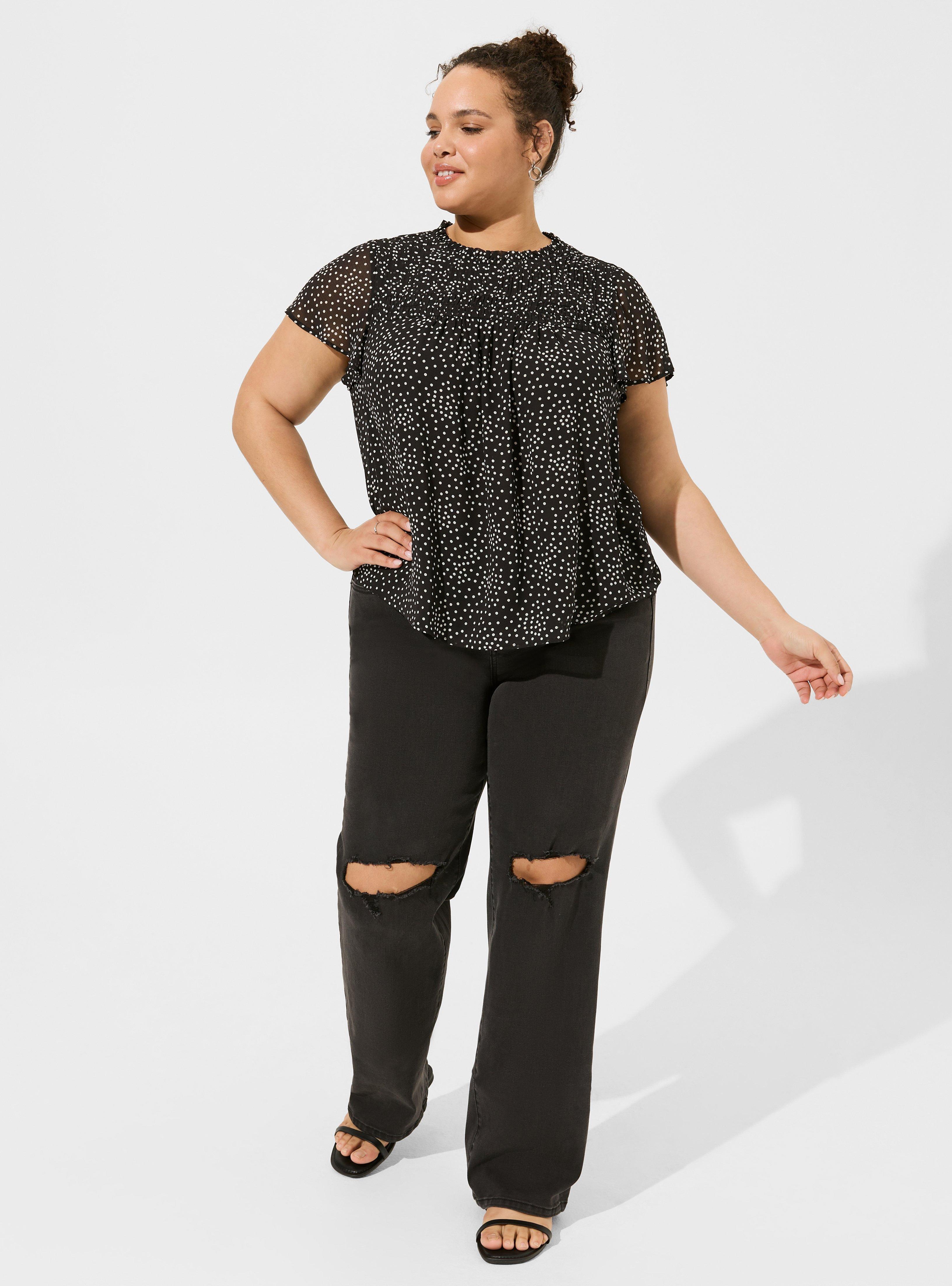 Plus Size - Chiffon Smocked Pintuck Flutter Short Sleeve Blouse - Torrid