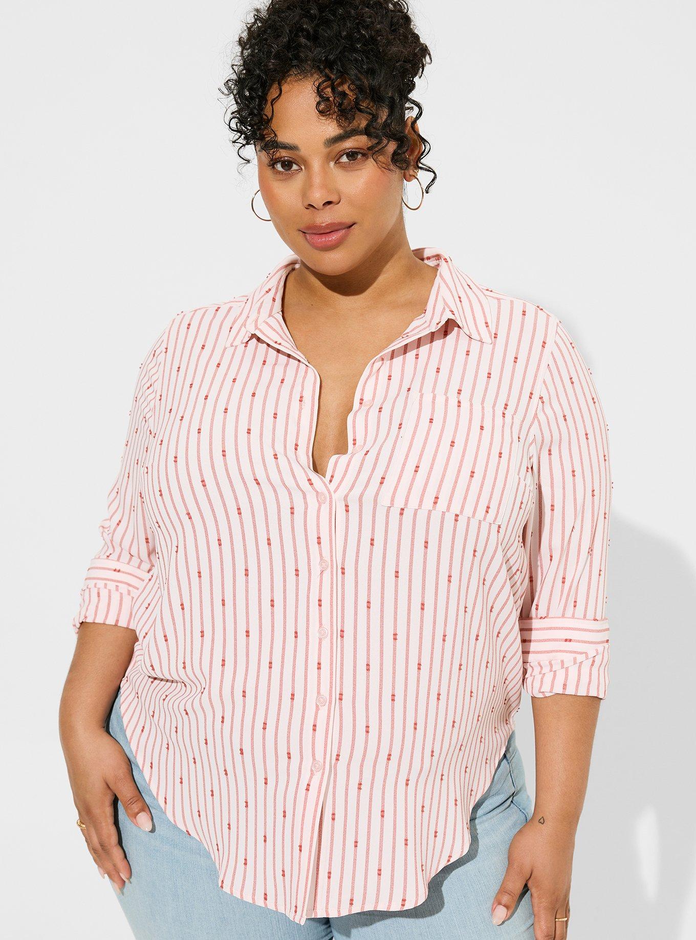Plus Size - Lizzie Seersucker Stripe Button Up Long Sleeve Shirt - Torrid