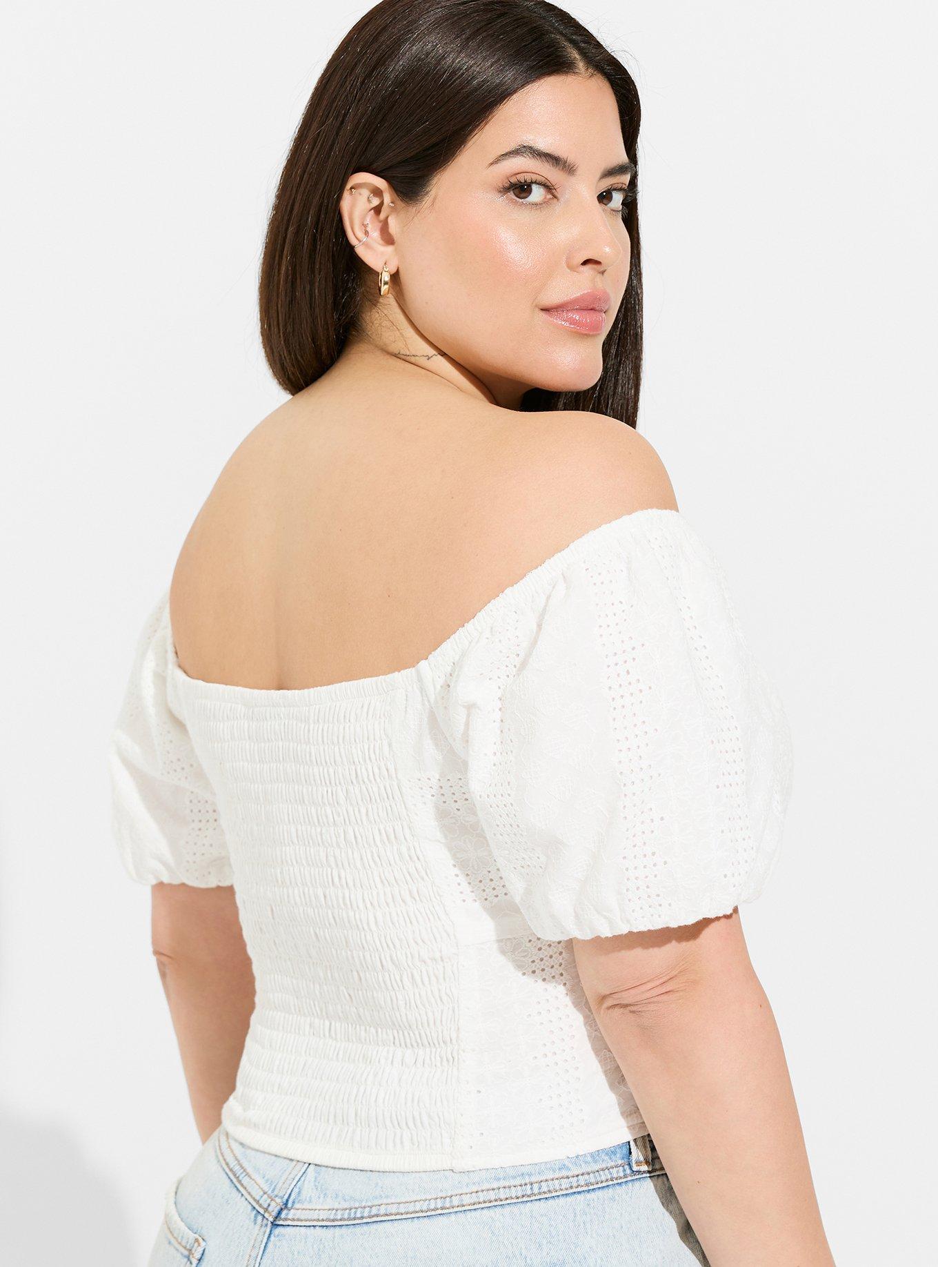 Plus Size - Eyelet Cotton Keyhole Off Shoulder Crop Top - Torrid
