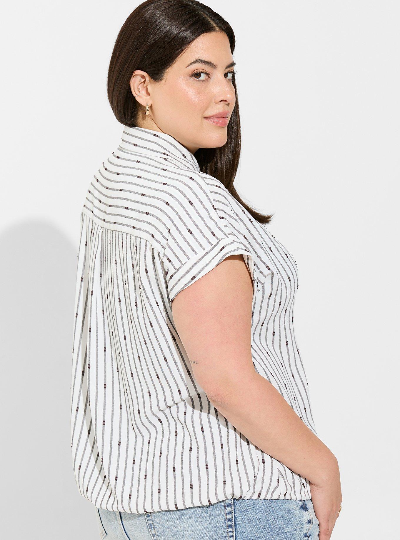 Plus Size - Seersucker Button Up Short Sleeve Crop Top - Torrid