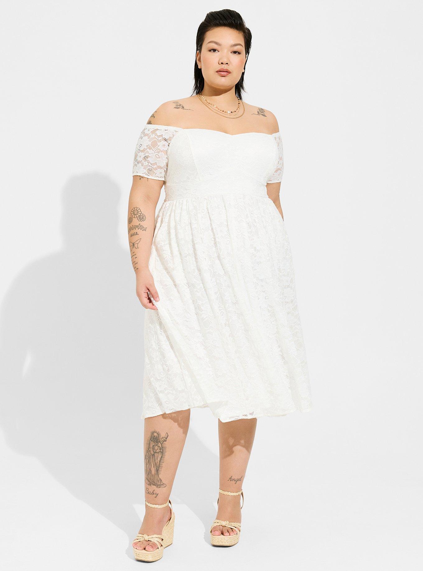 Plus Size - Midi Lace Off Shoulder Skater Dress - Torrid