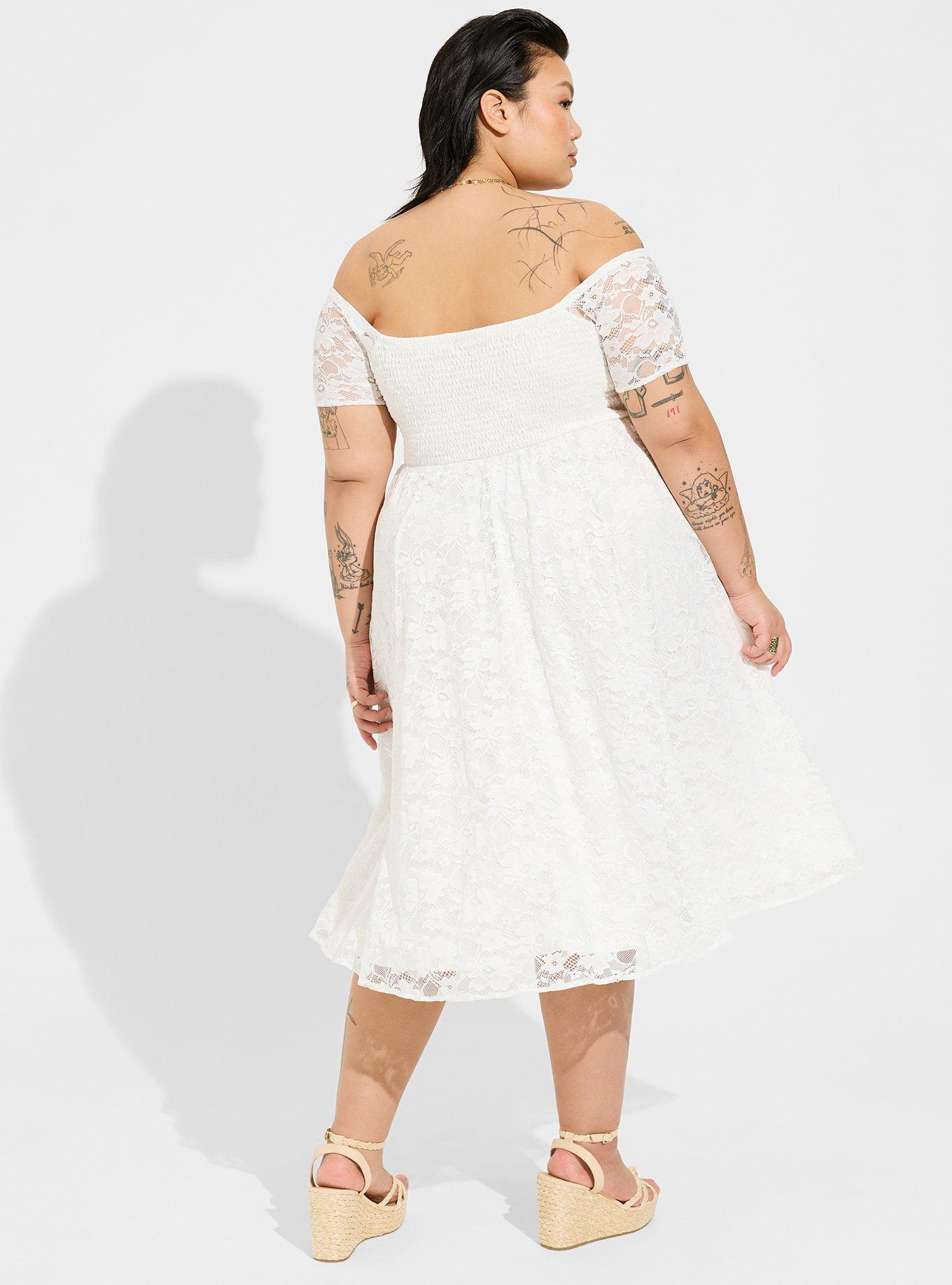 Plus Size - Midi Lace Off Shoulder Skater Dress - Torrid