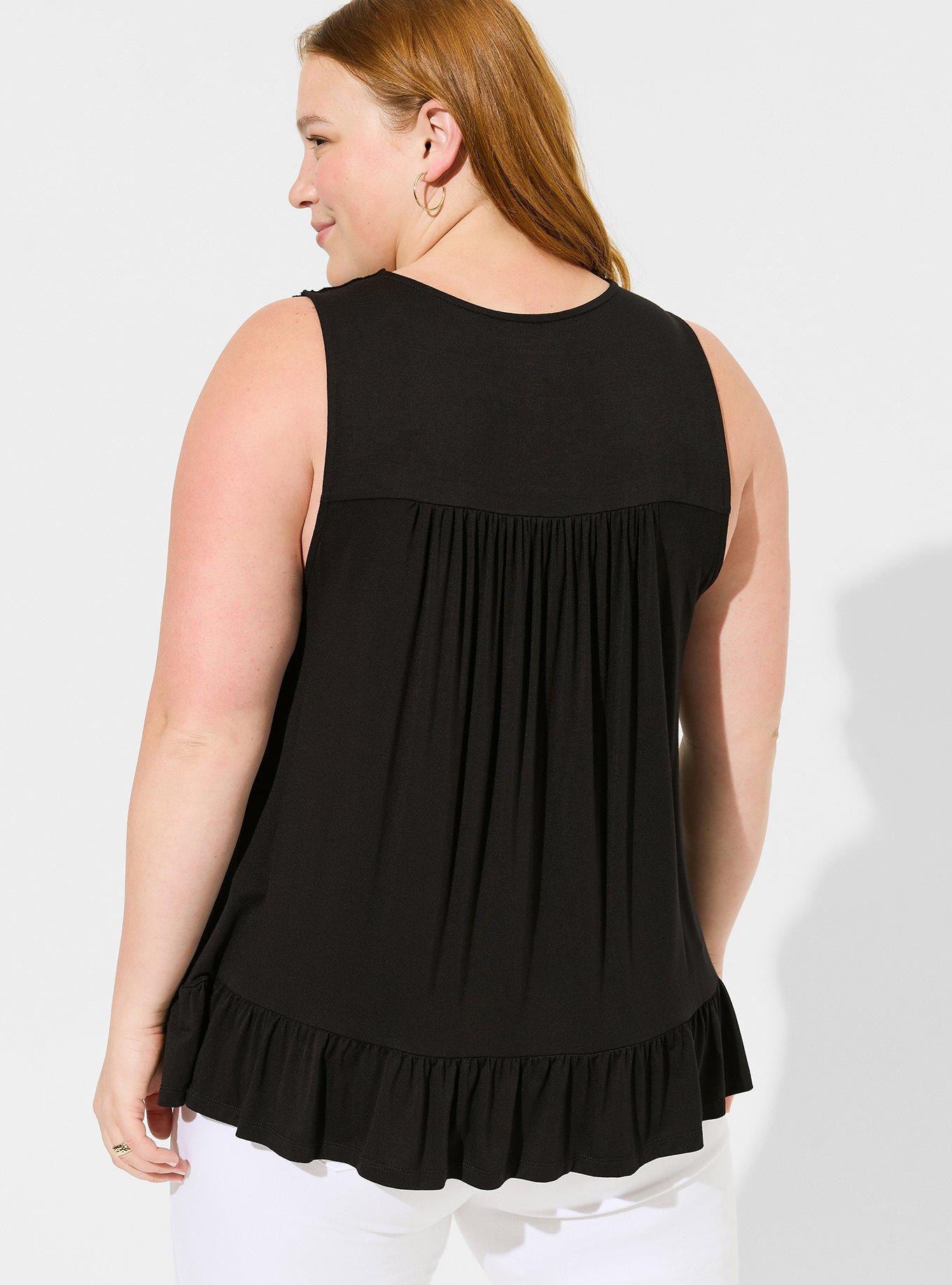 Plus Size - Super Soft Crew Neck Lace Yoke Tank - Torrid