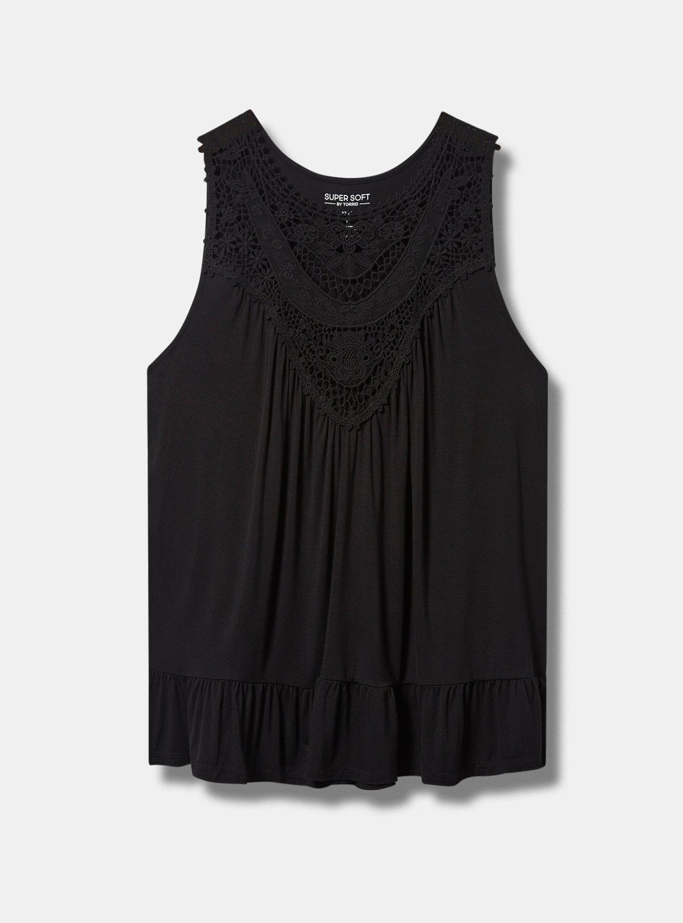 Plus Size - Super Soft Crew Neck Lace Yoke Tank - Torrid