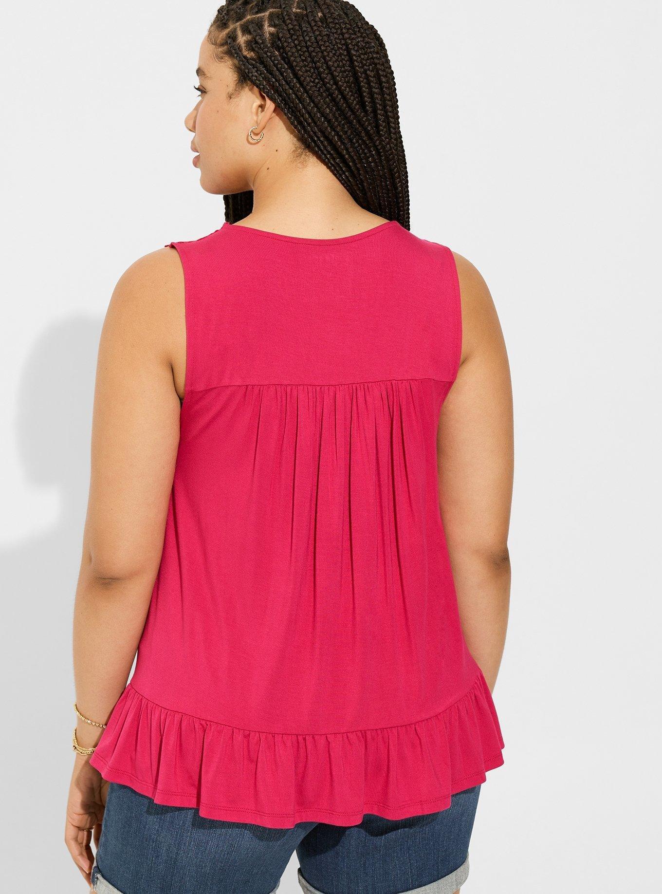 Plus Size - Super Soft Crew Neck Lace Yoke Tank - Torrid