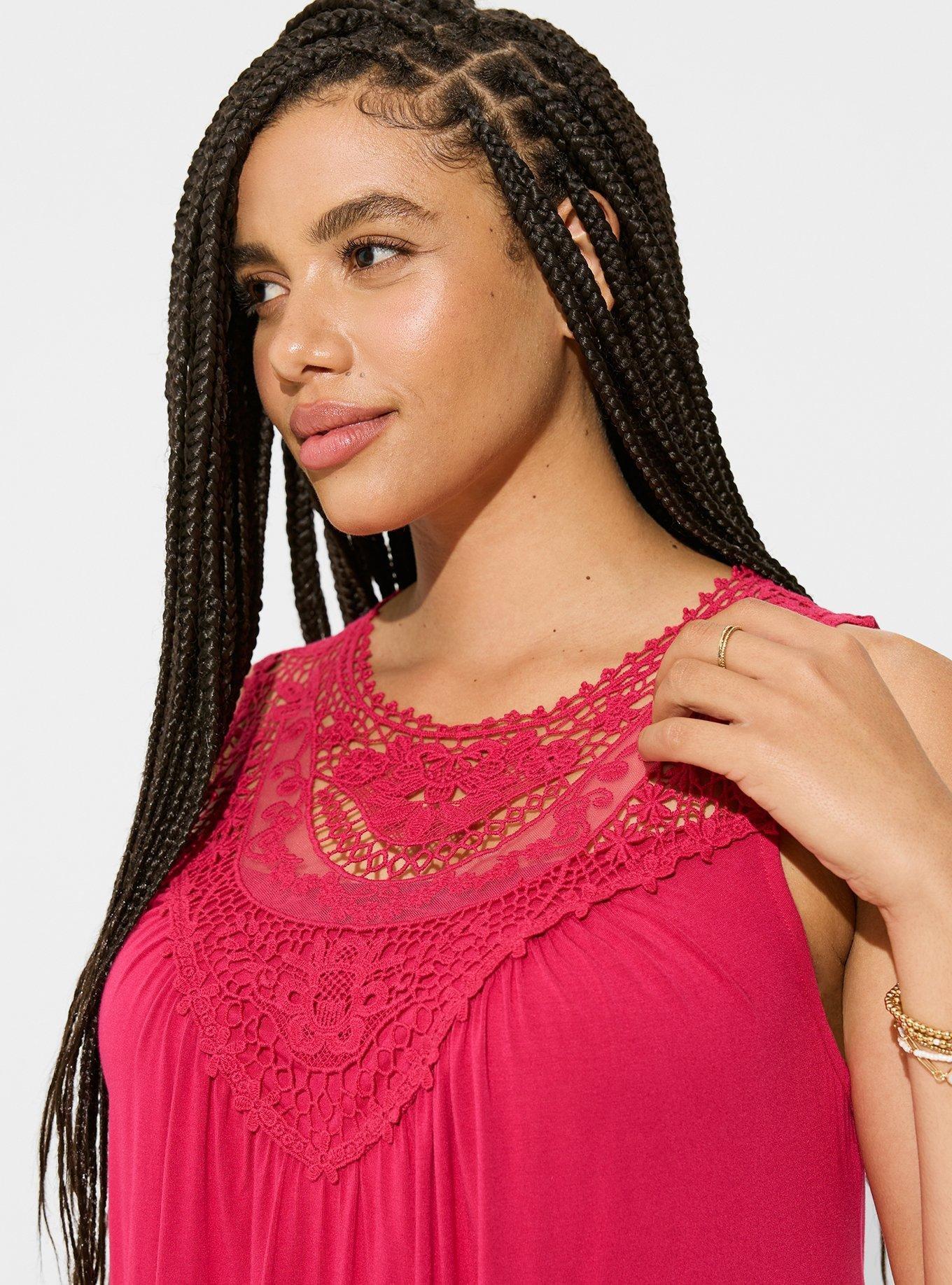 Plus Size - Super Soft Crew Neck Lace Yoke Tank - Torrid