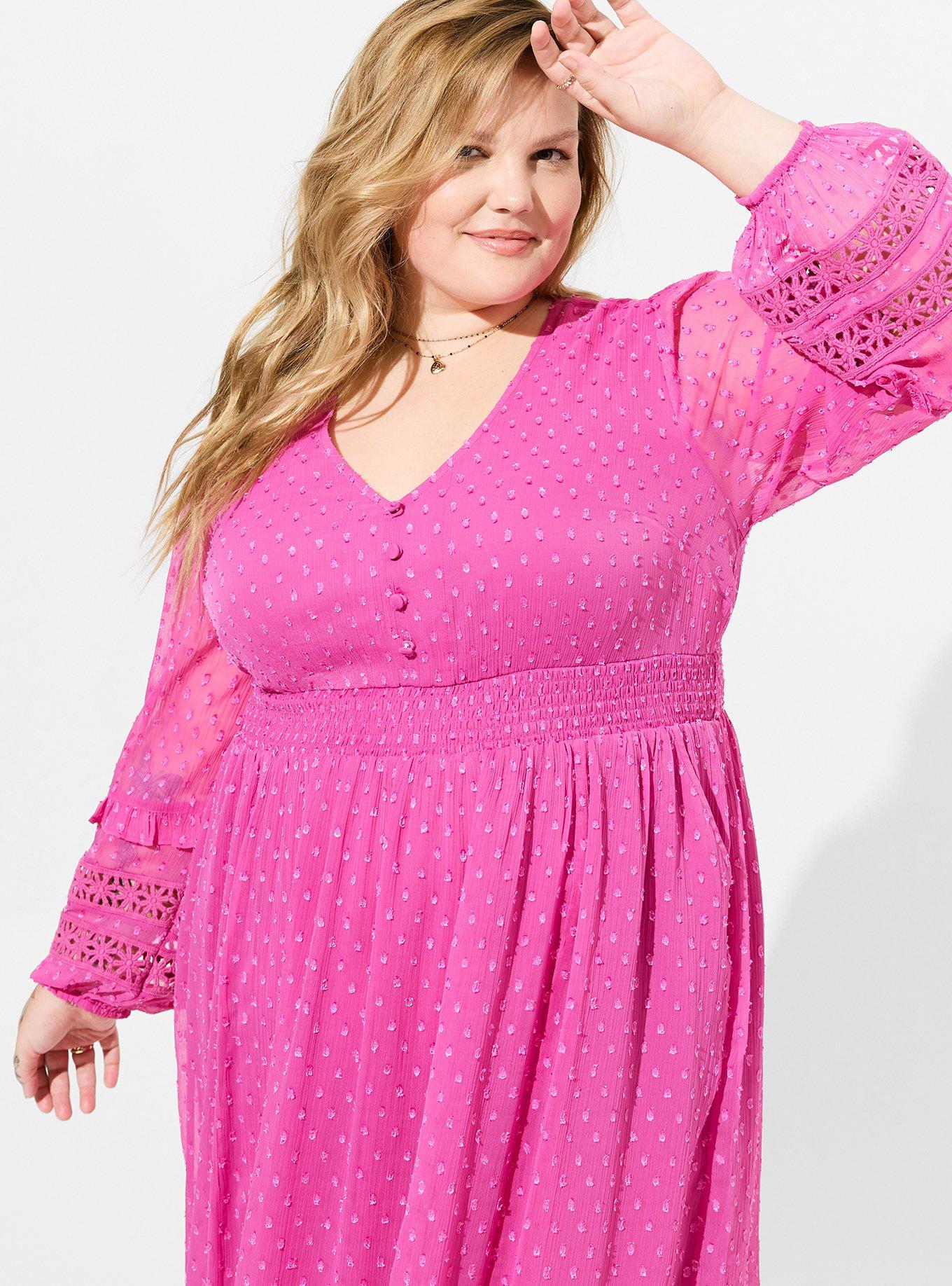 Plus Size - Festi Chiffon Clip Dot Ruffle Sleeve Maxi Dress - Torrid