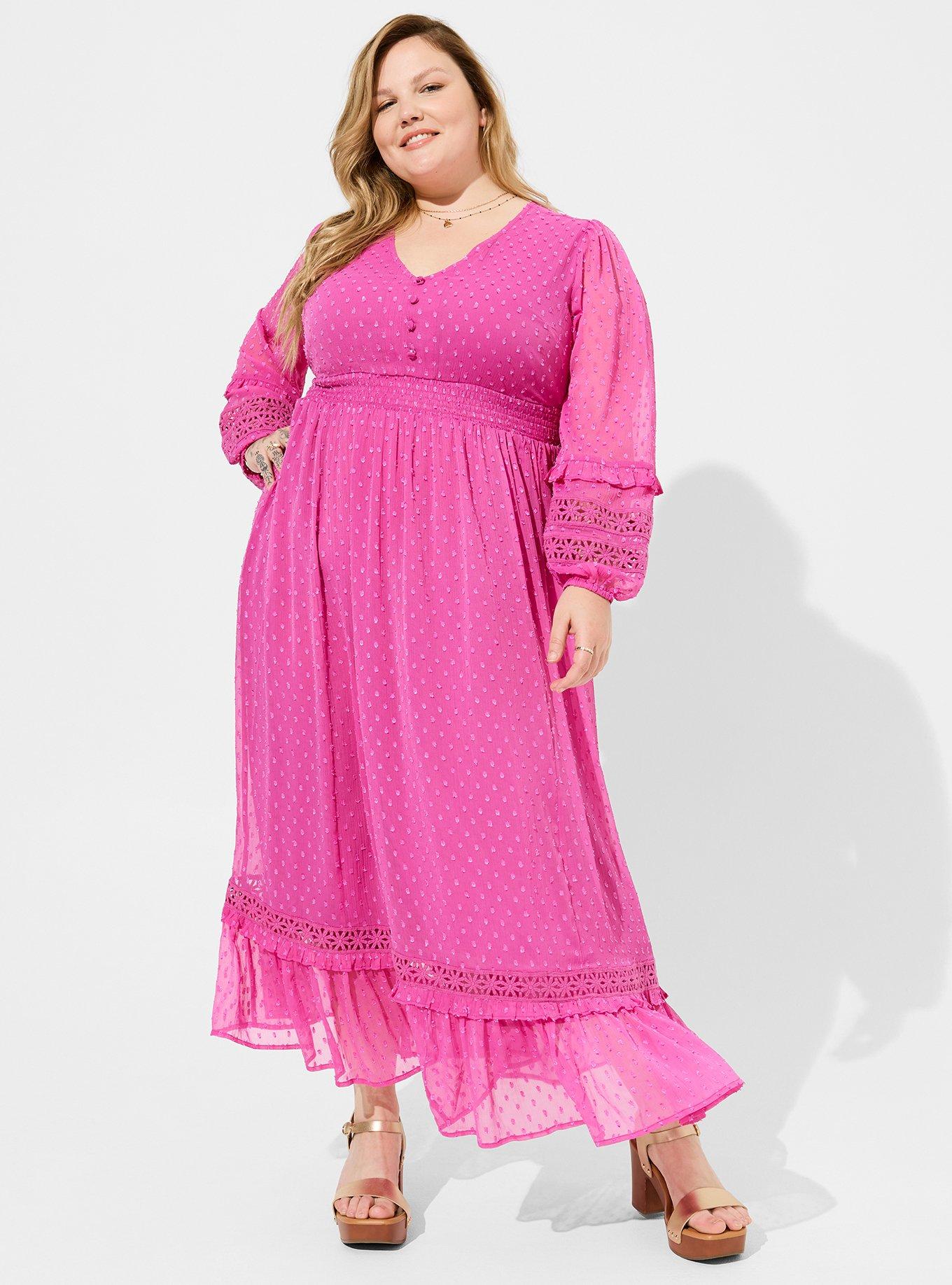 Plus Size - Festi Chiffon Clip Dot Ruffle Sleeve Maxi Dress - Torrid