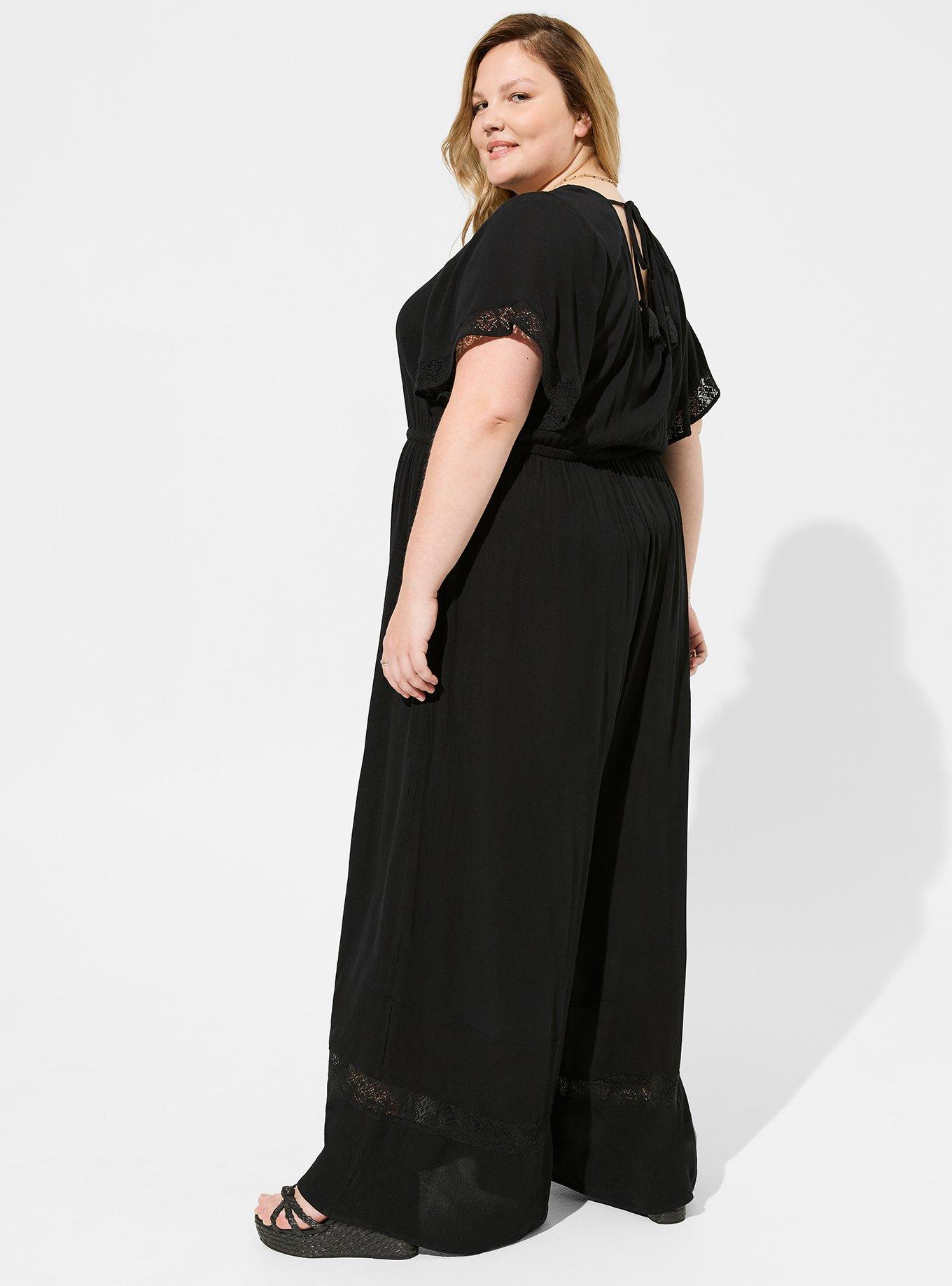 Plus Size - Festi Gauze & Crochet Lace Wide Leg Jumpsuit - Torrid