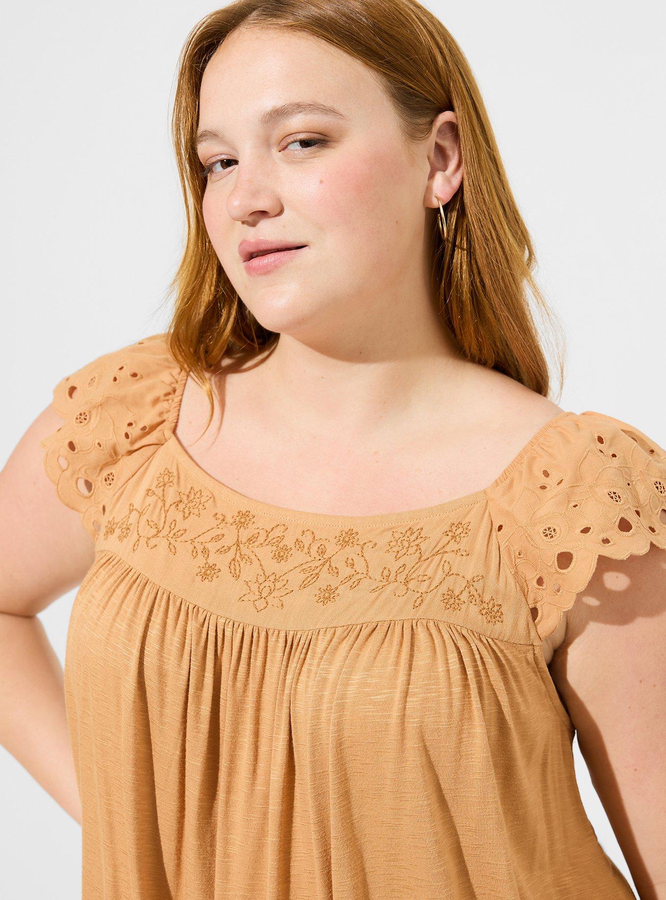 Plus Size - Knit Square Neck Eyelet Top - Torrid