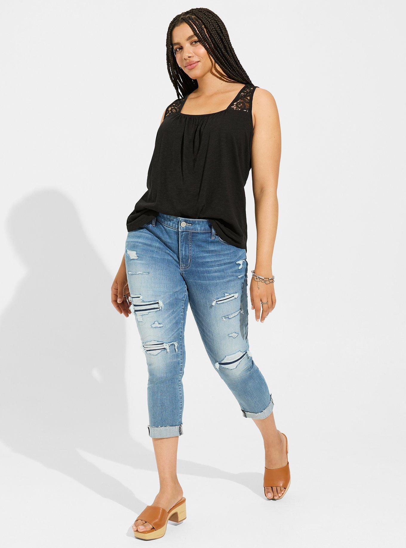 Plus Size - Knit Square Neck Lace Inset Tank - Torrid