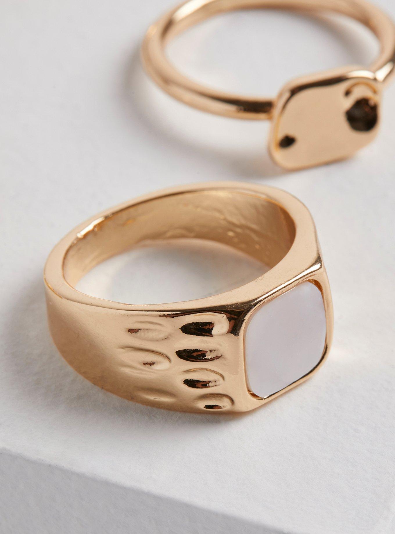 Plus Size - Hammered Metal Pearl Ring Set - Torrid