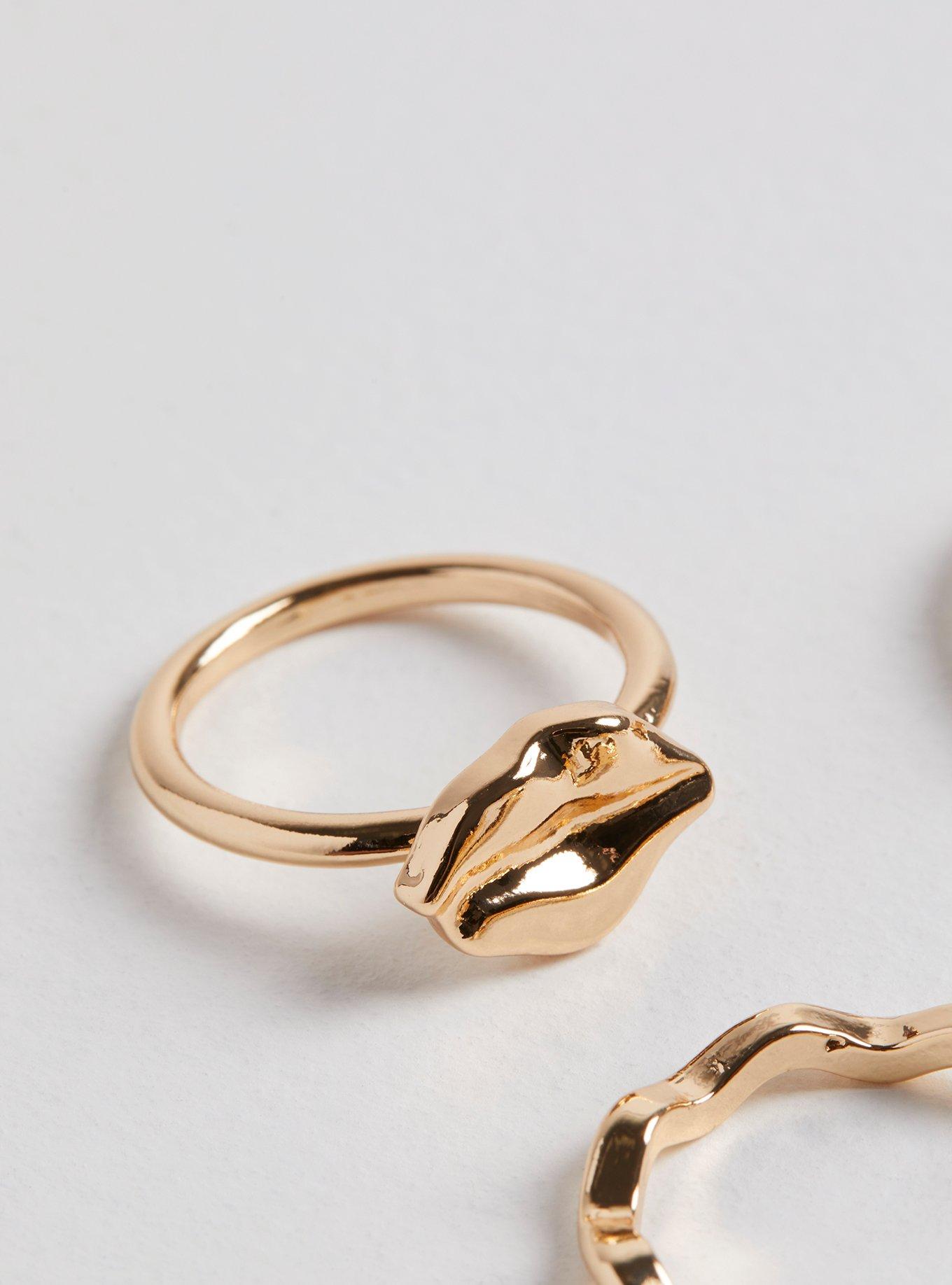 Plus Size - Hammered Metal Pearl Ring Set - Torrid