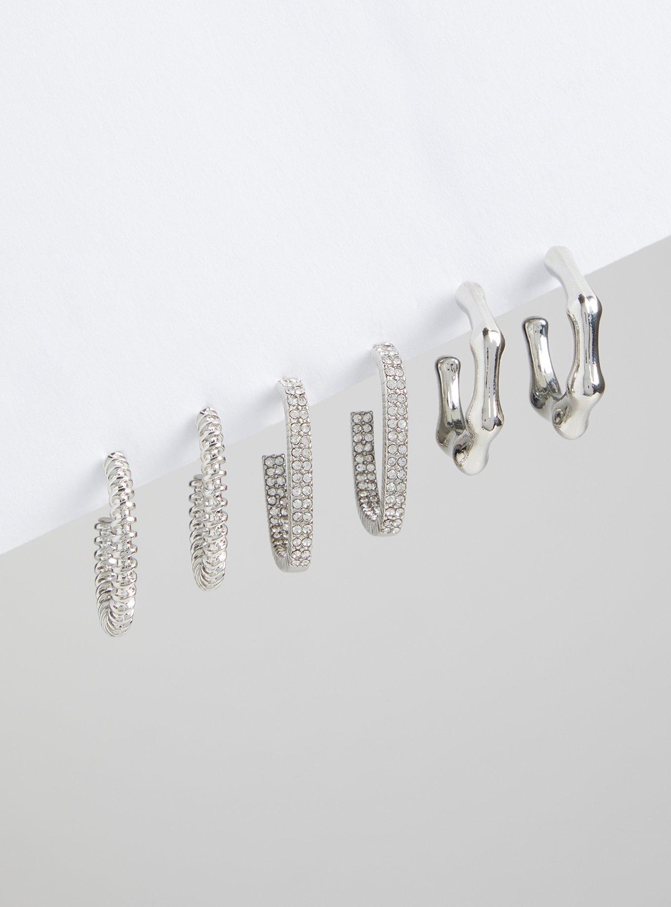 Plus Size - Textured And Pave Hoop Set - Torrid