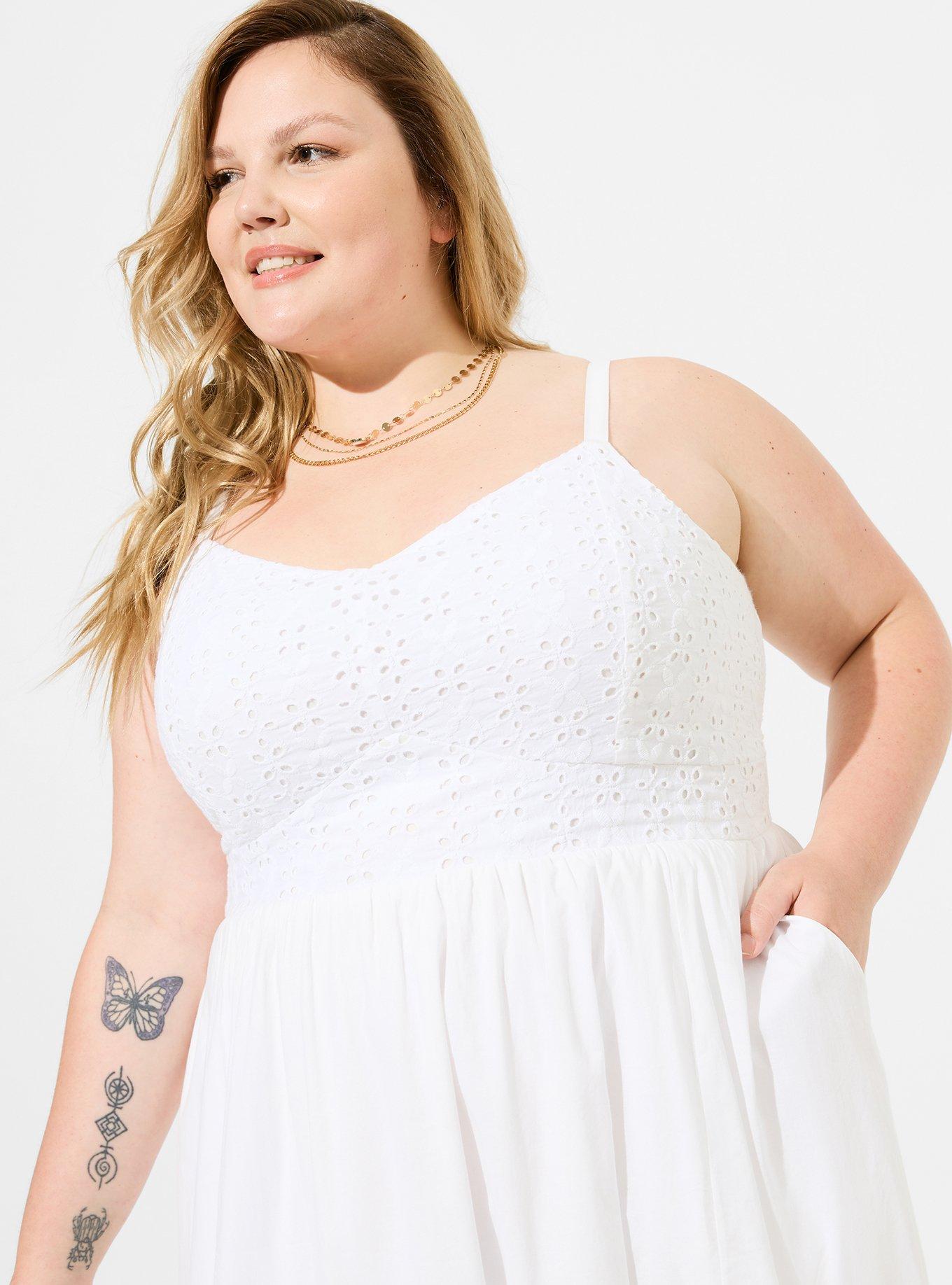Plus Size - Festi Eyelet & Gauze Button Front Midi Dress - Torrid