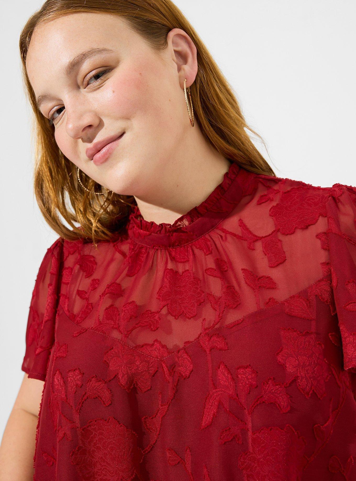 Plus Size - Chiffon Clip Floral Bubble Hem Flutter Sleeve Top - Torrid