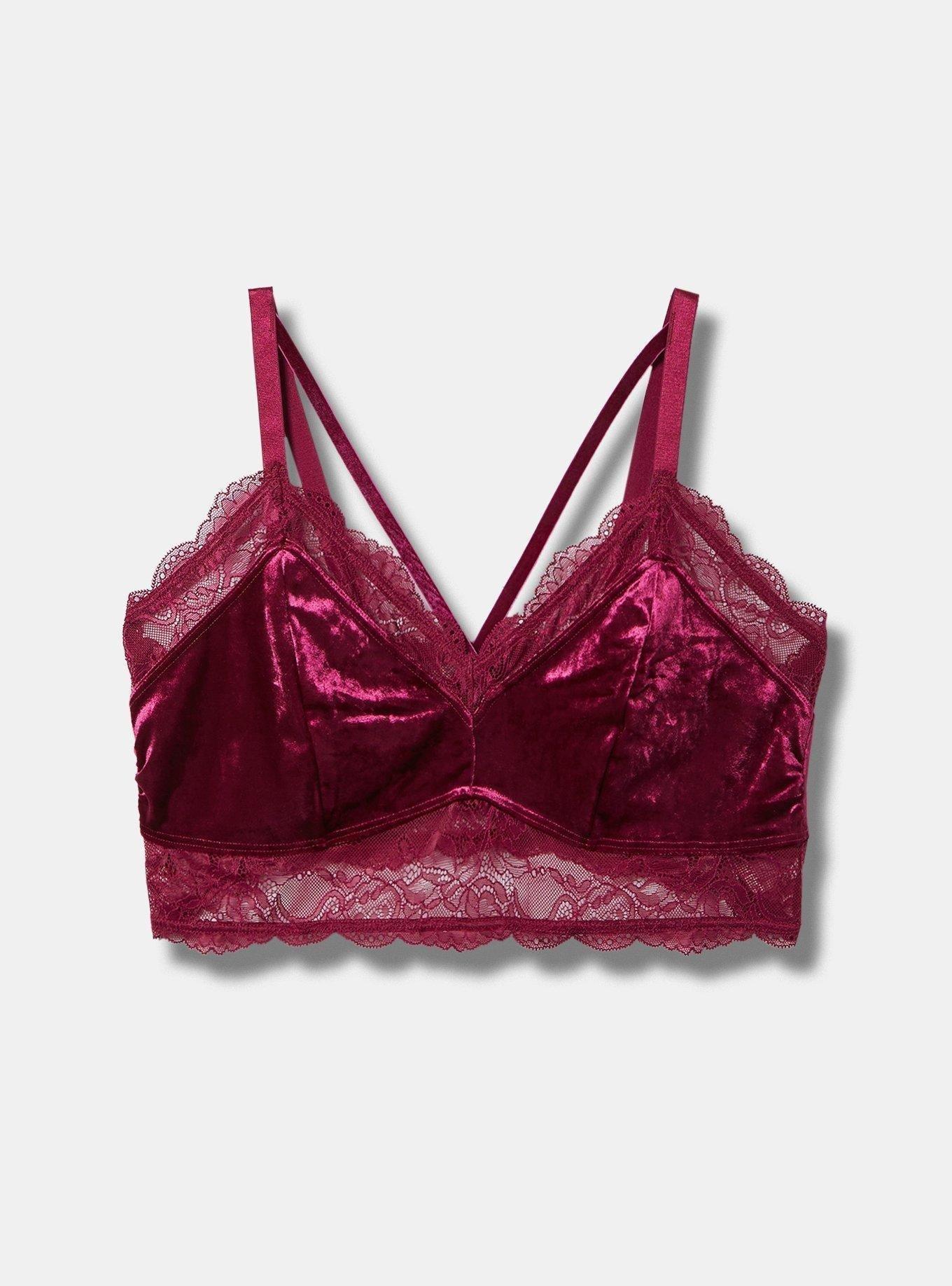 Plus Size - Crushed Velour Lace Triangle Bralette - Torrid