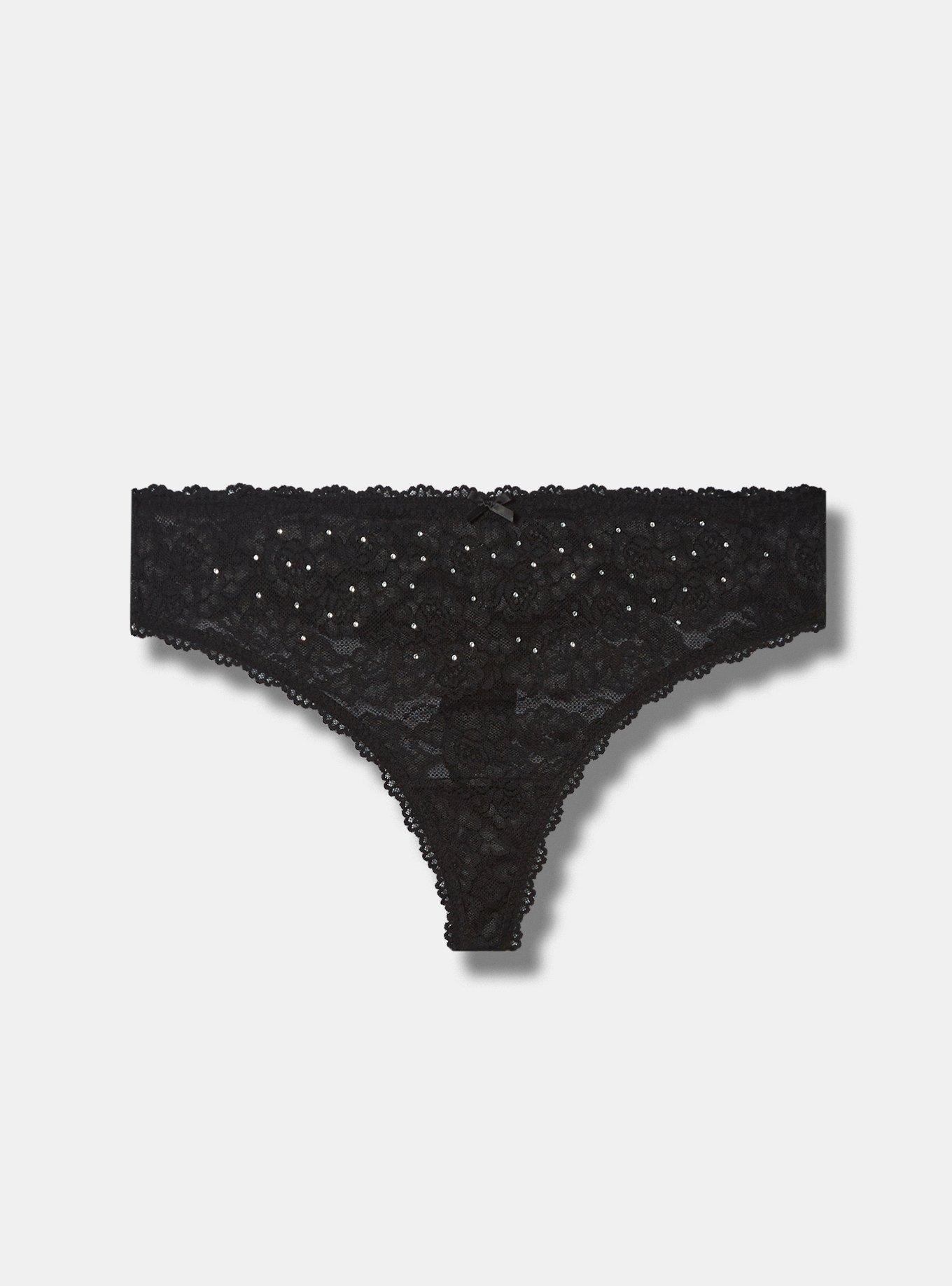 Plus Size - Simply Lace Diamante Mid Rise Thong Panty - Torrid