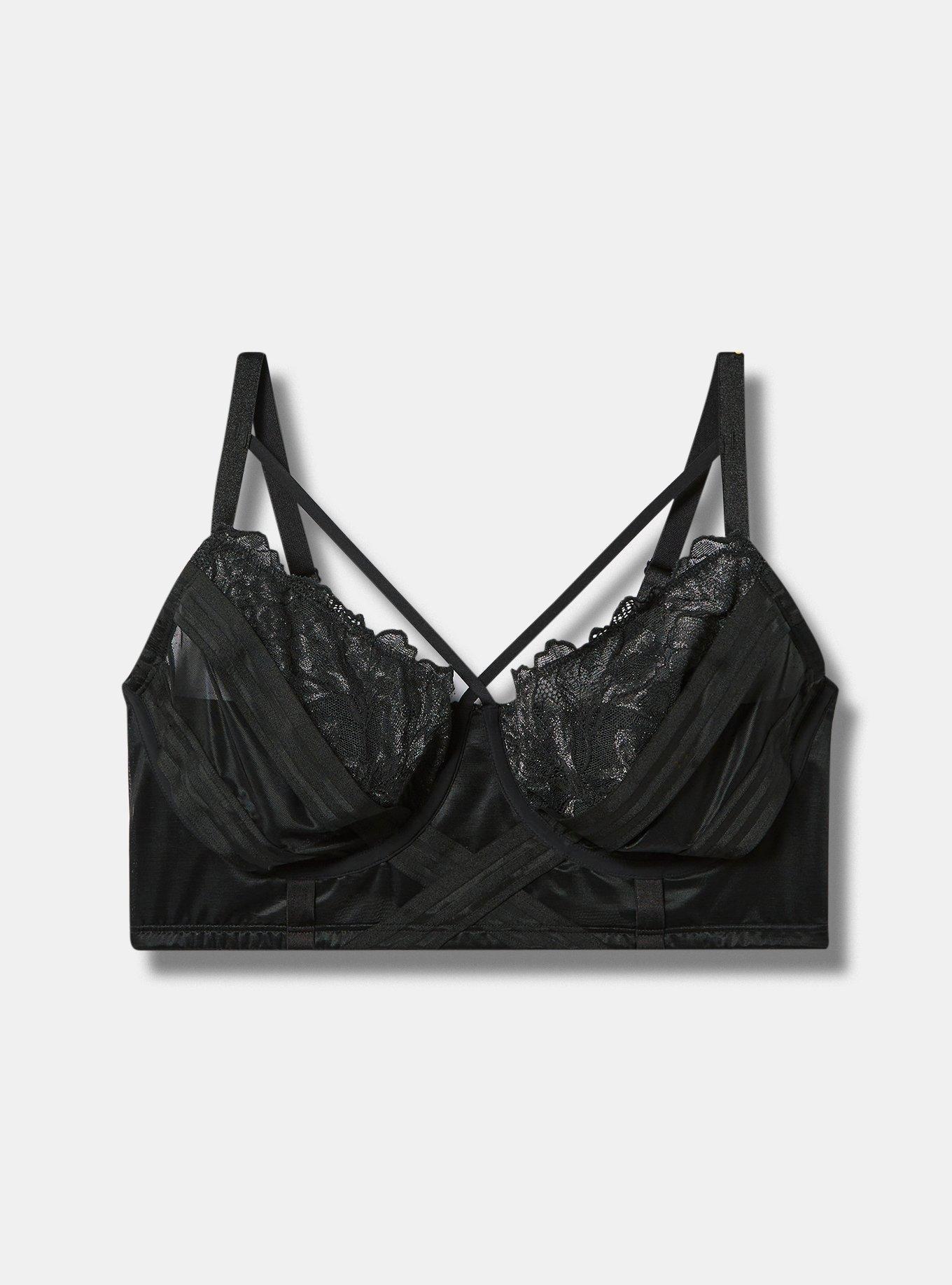 Plus Size - Striped Mesh Elastic Longline Cutout Bra - Torrid