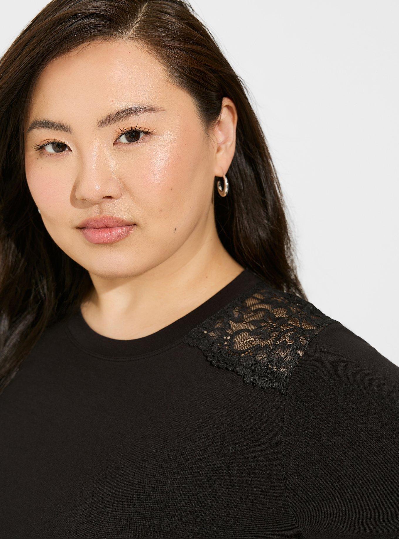 Plus Size - Super Soft Crew Neck Lace Yoke Tee - Torrid