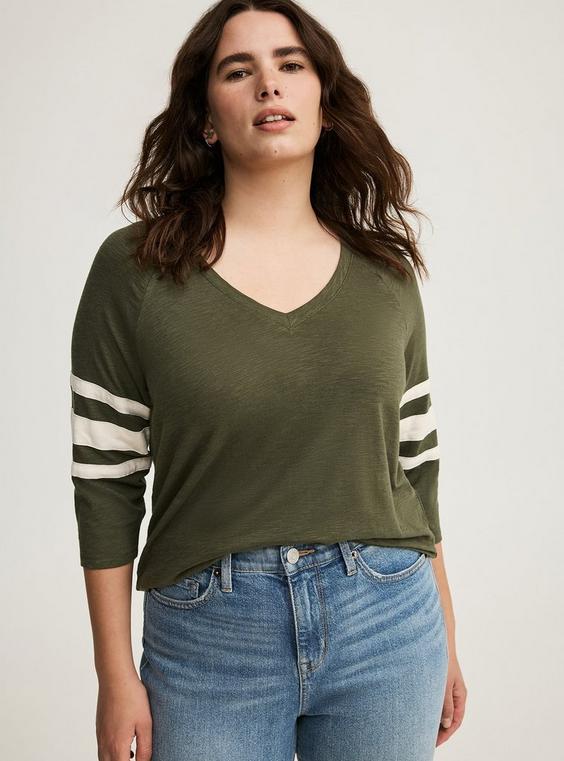 Plus Size - Super Soft Slub V-Neck Varsity Tee - Torrid Plus Size - Super Soft Slub V-Neck Varsity Tee - Torrid