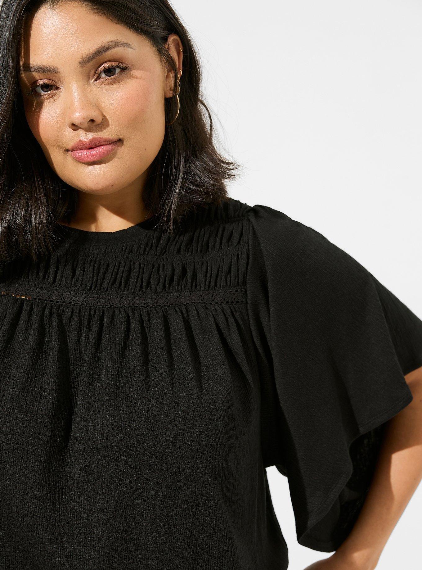 Plus Size - Knit Crewneck Smocked Flutter Sleeve Top - Torrid