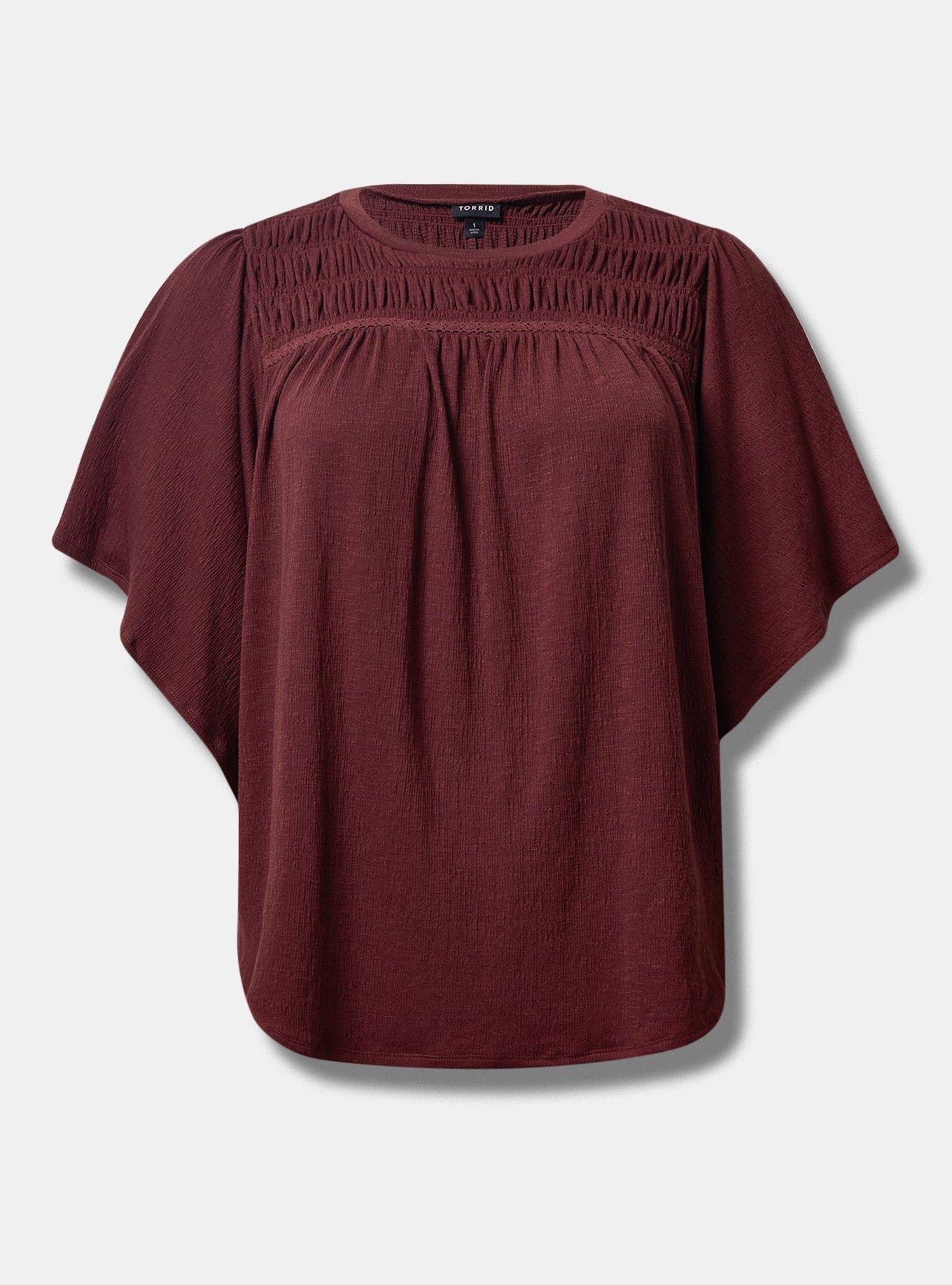 Plus Size - Knit Crewneck Smocked Flutter Sleeve Top - Torrid