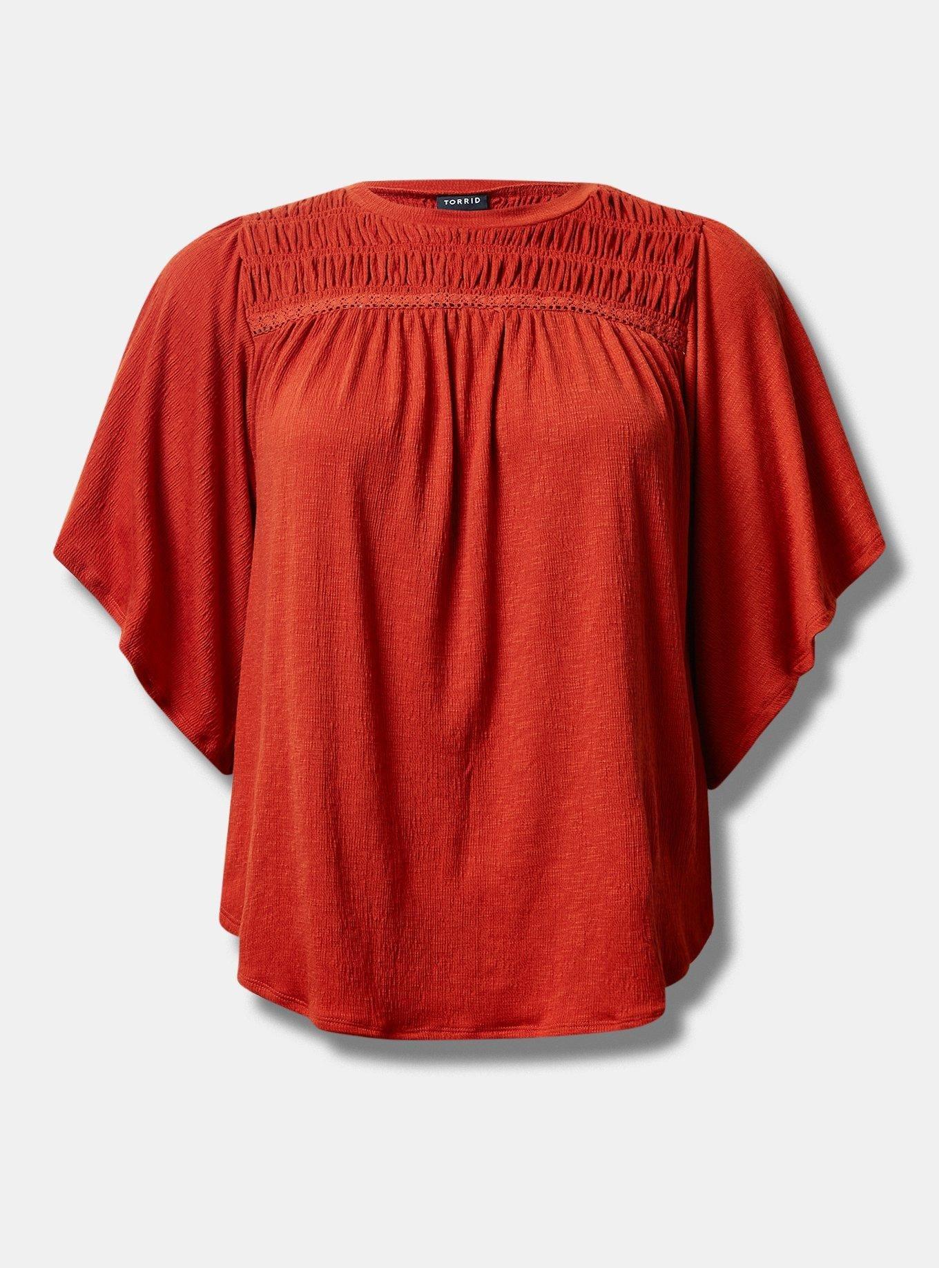 Plus Size - Knit Crewneck Smocked Flutter Sleeve Top - Torrid