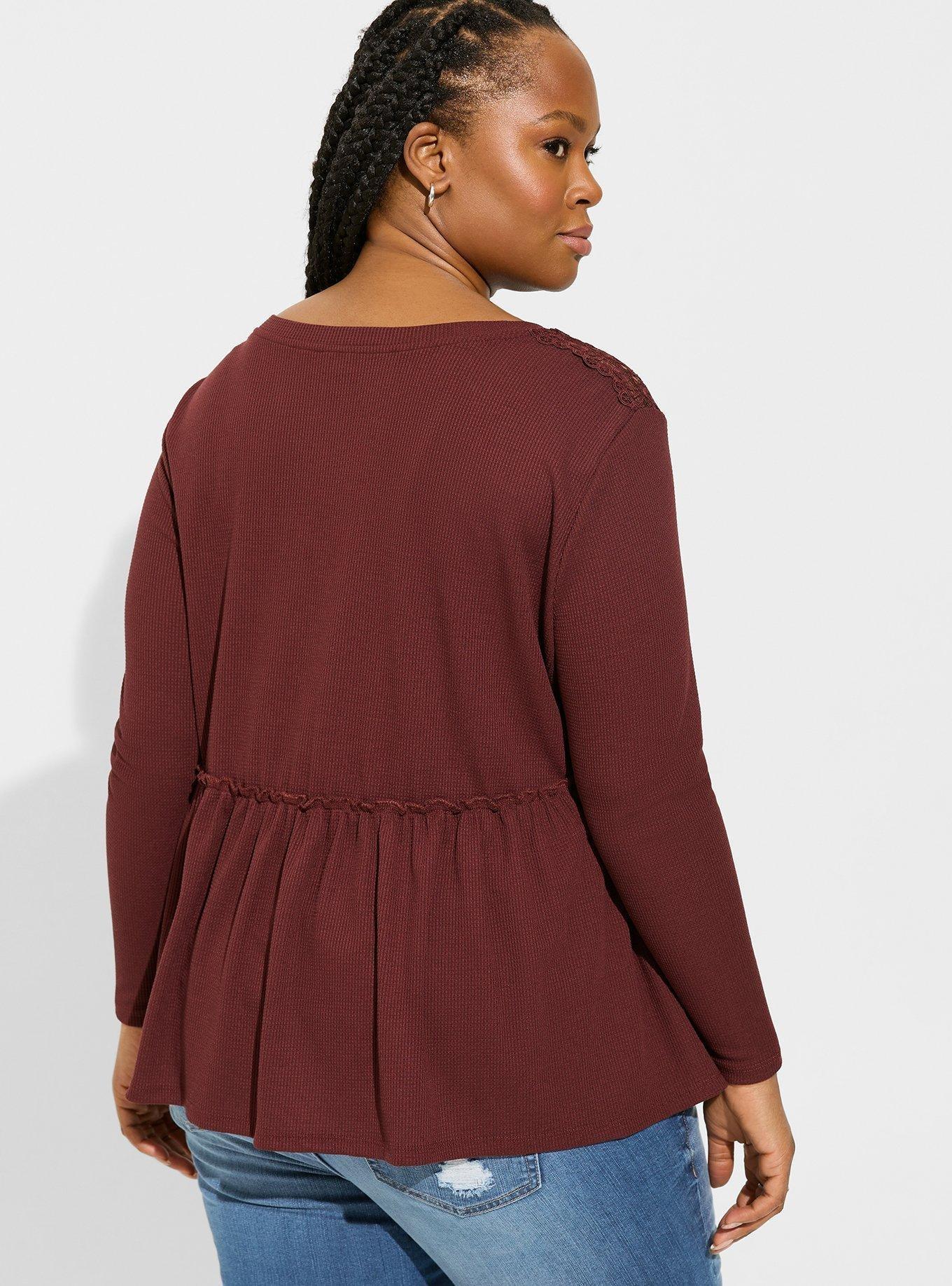 Plus Size - Knit V-Neck Lace Inset Long Sleeve Babydoll - Torrid