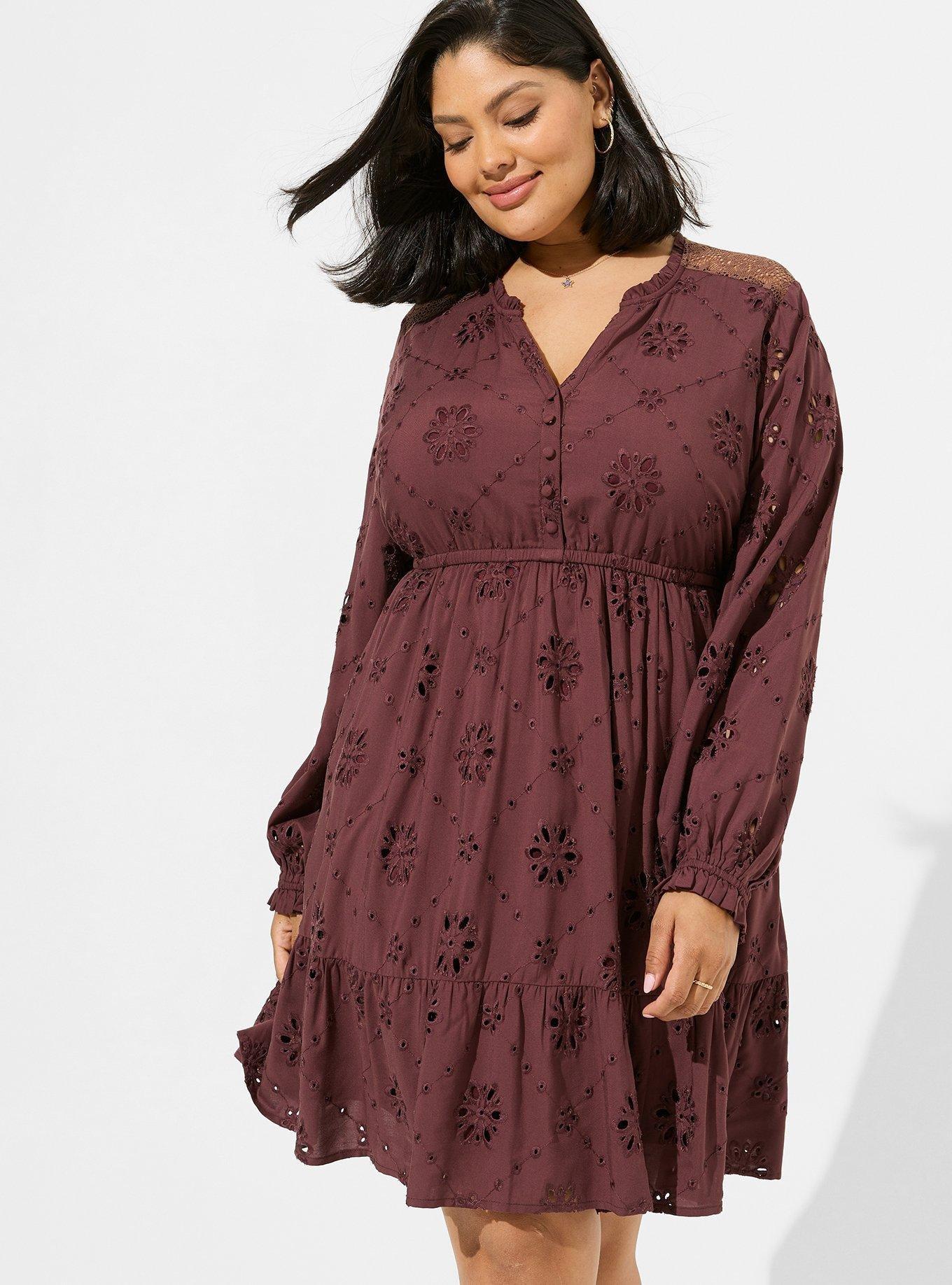 Plus Size - Mini Eyelet Challis Shirt Dress - Torrid