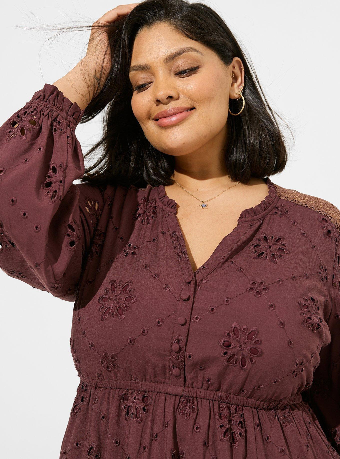 Plus Size - Mini Eyelet Challis Shirt Dress - Torrid