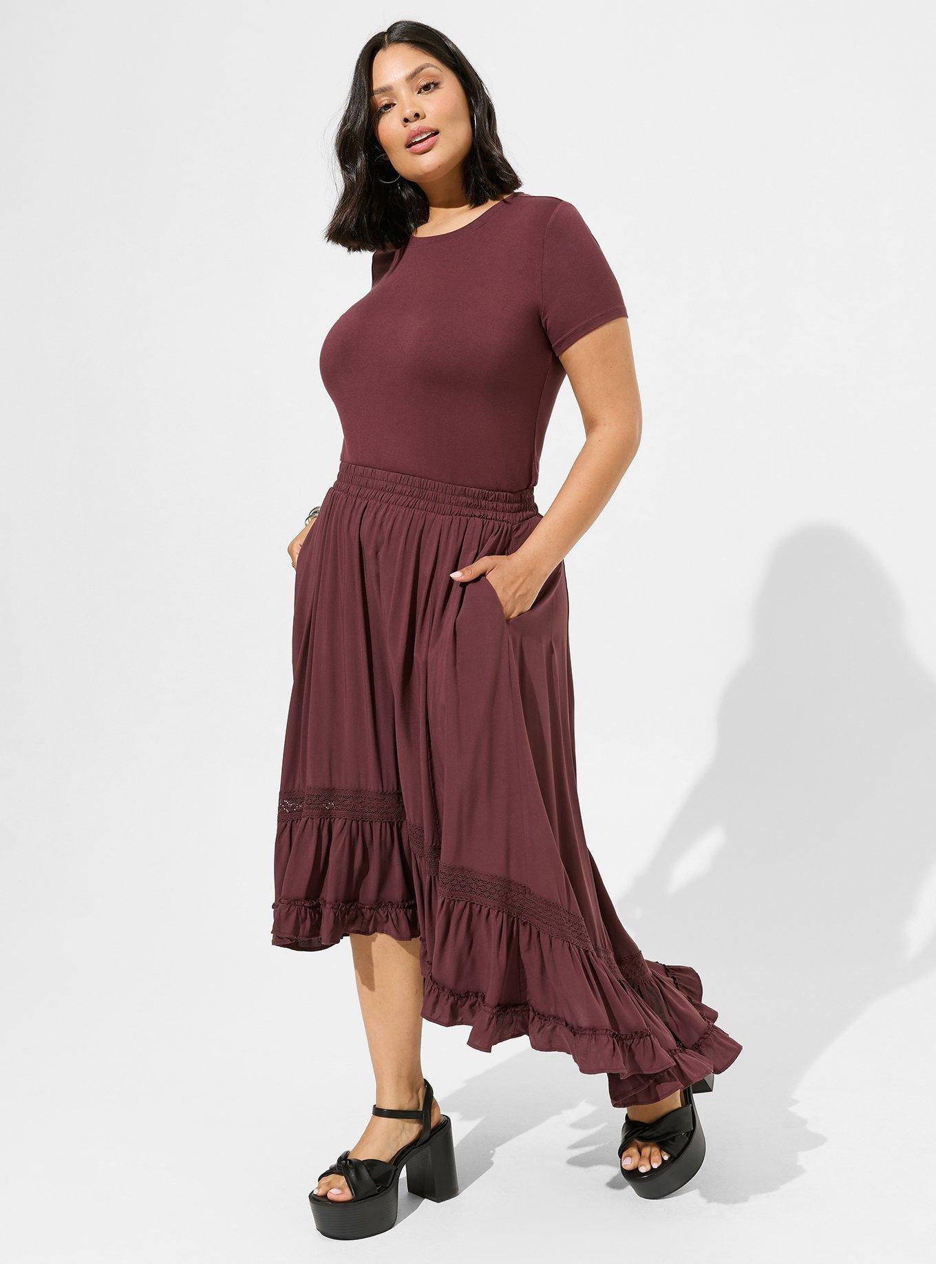 Plus Size - Maxi Hi-Low Lace Inset Skirt - Torrid