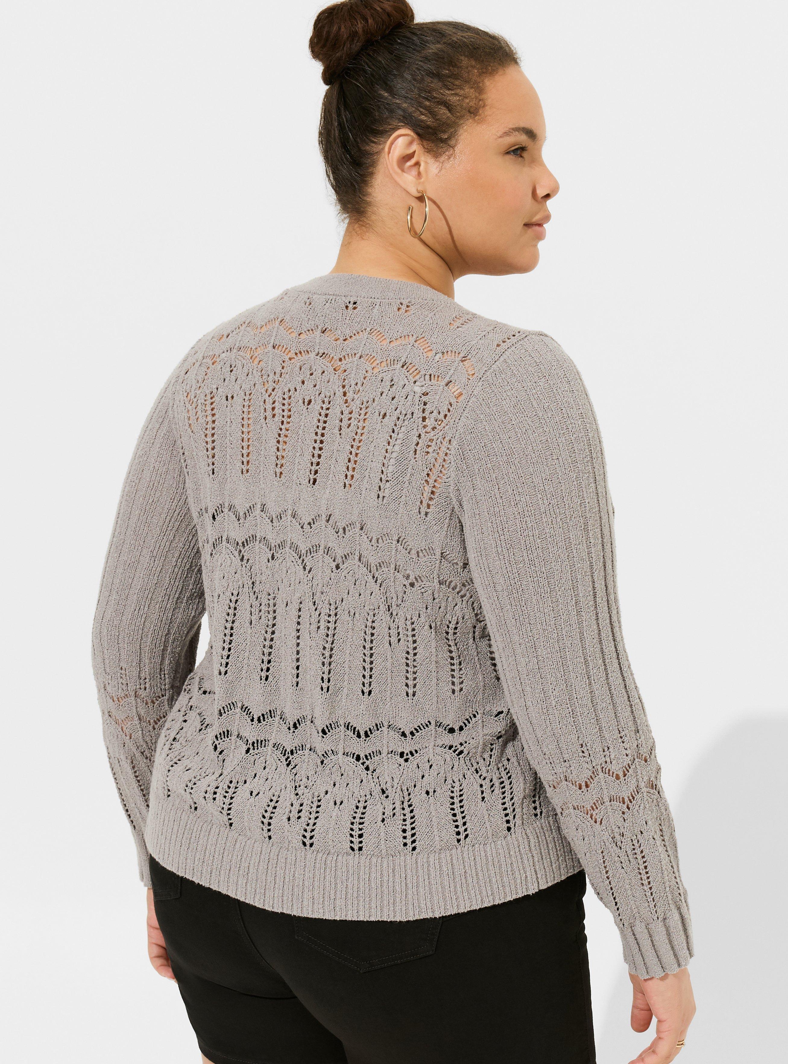 Plus Size - Pointelle Cardigan V-Neck Sweater - Torrid