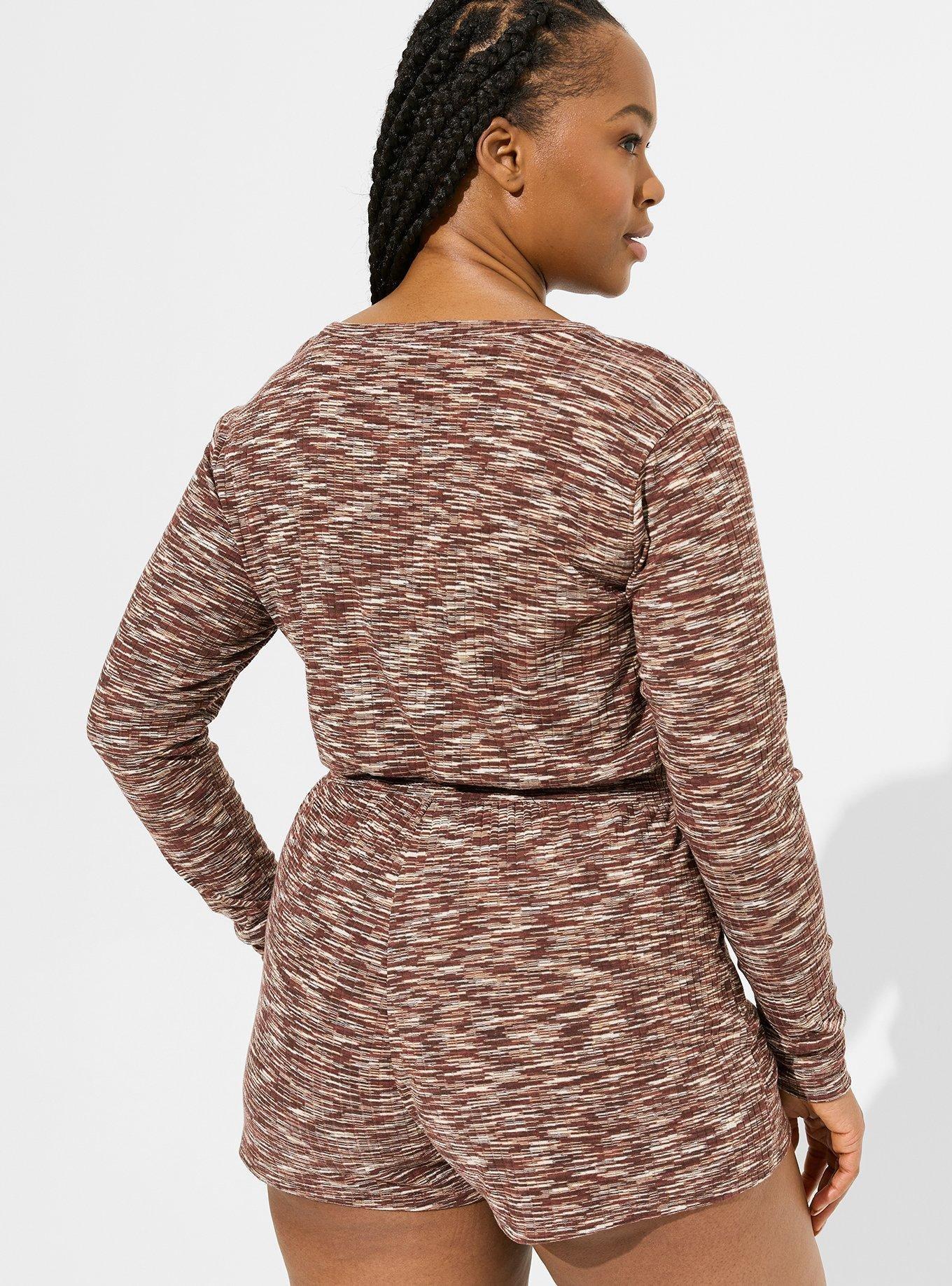 Plus Size - Hacci Rib Button Front Long Sleeve Lounge Romper - Torrid