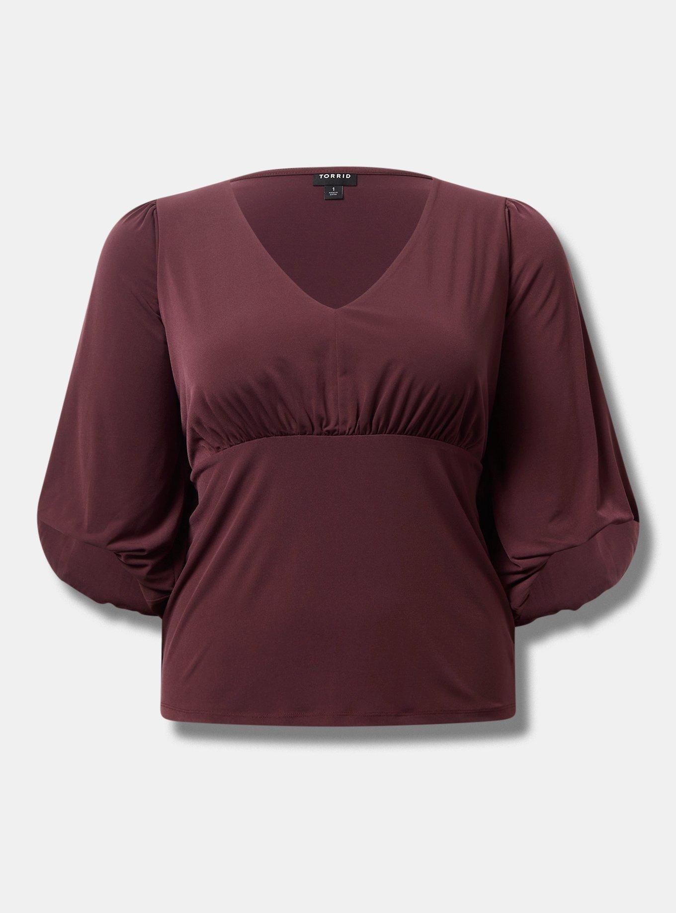 Plus Size - Studio Knit V-Neck Quarter Sleeve Shirred Top - Torrid