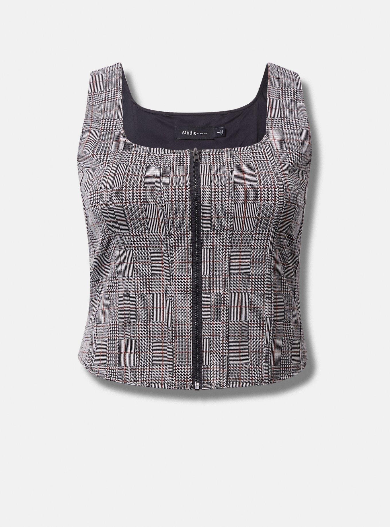 Plus Size - Double Knit Jacquard Square Neck Zip Front Corset Top - Torrid