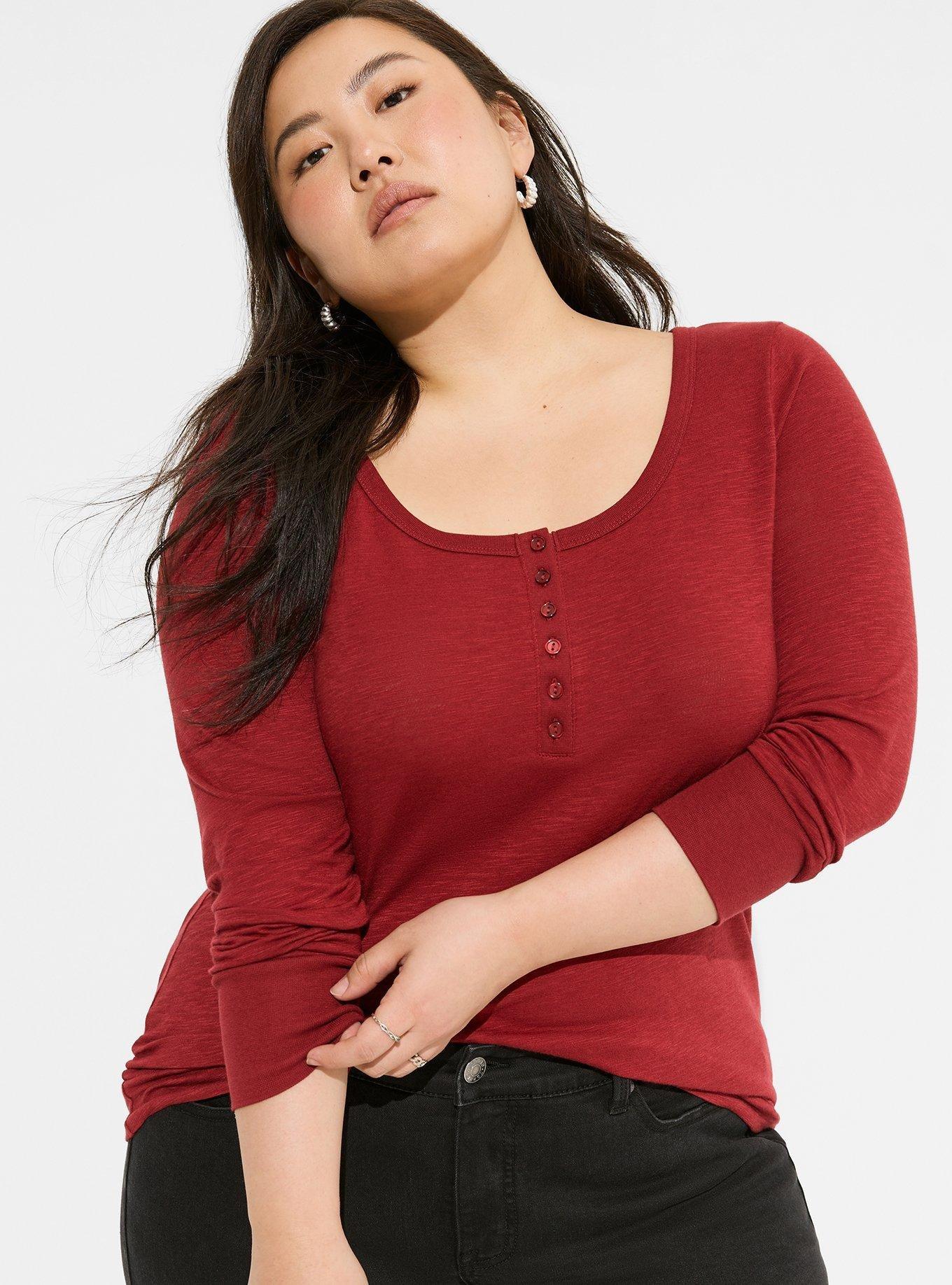 Plus Size - Super Soft Slub Scoop Neck Long Sleeve Henley - Torrid