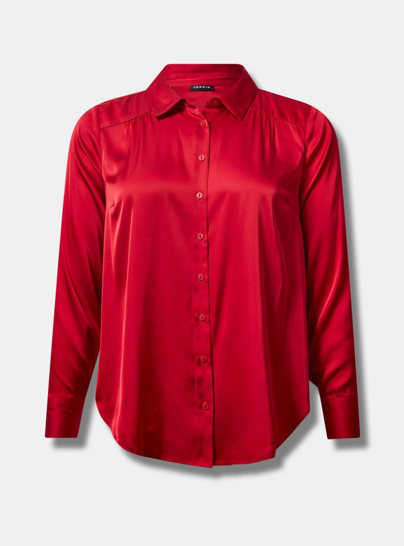 Plus Size - Madison Satin Button-Up Long Sleeve Shirt - Torrid